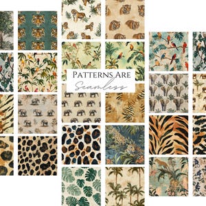 Vintage Jungle Safari Seamless Papers SET Repeated Seamless Animal ...