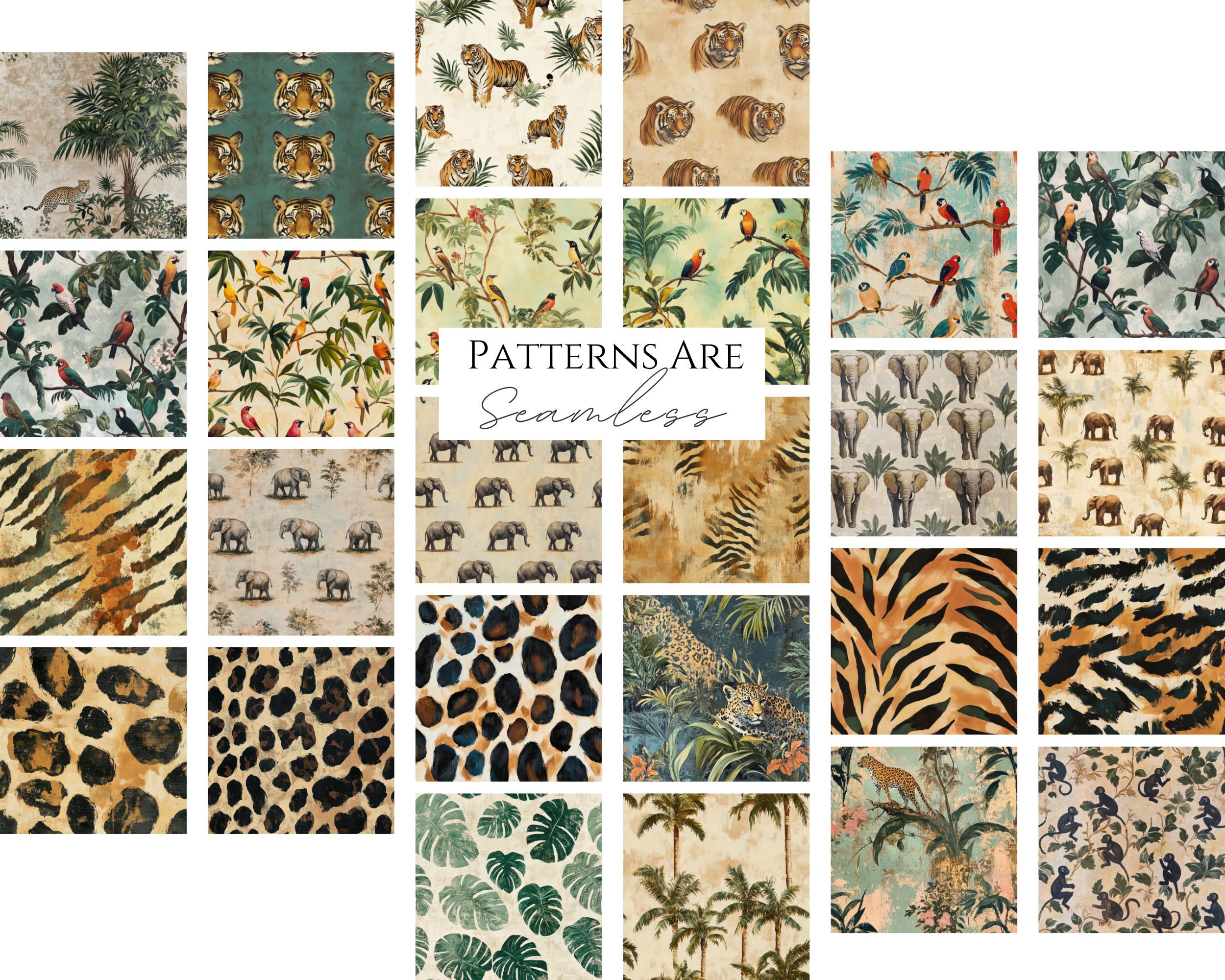 Vintage Jungle Safari Seamless Papers SET Repeated Seamless Animal ...