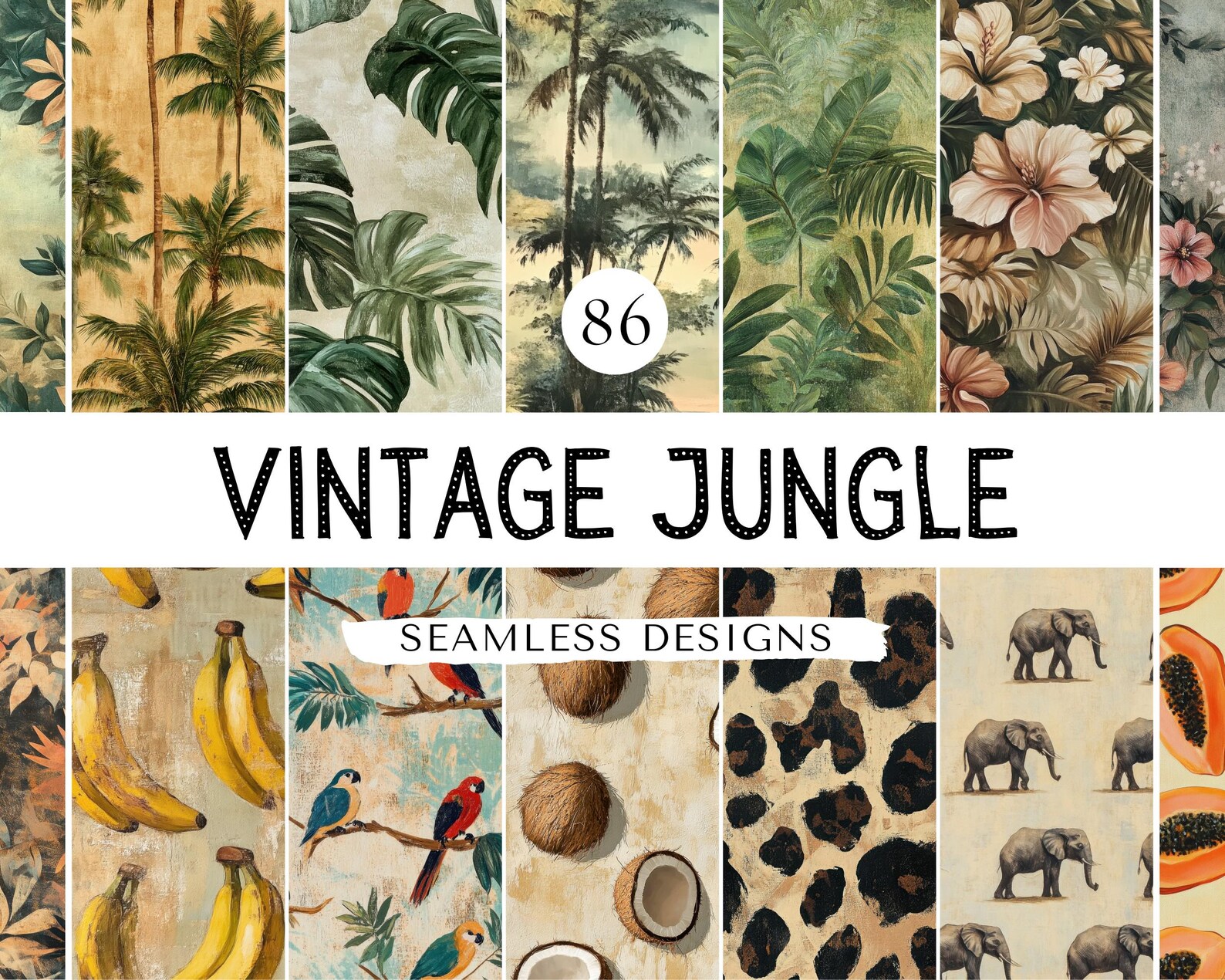 Vintage Jungle Safari Seamless Papers SET Repeated Seamless Animal ...