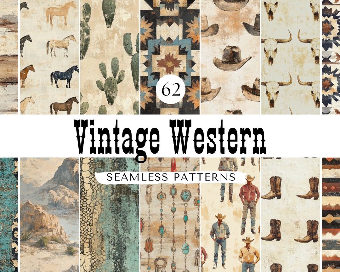 Vintage Western Digital Designer Papers SET Repeated Seamless Pattern ...