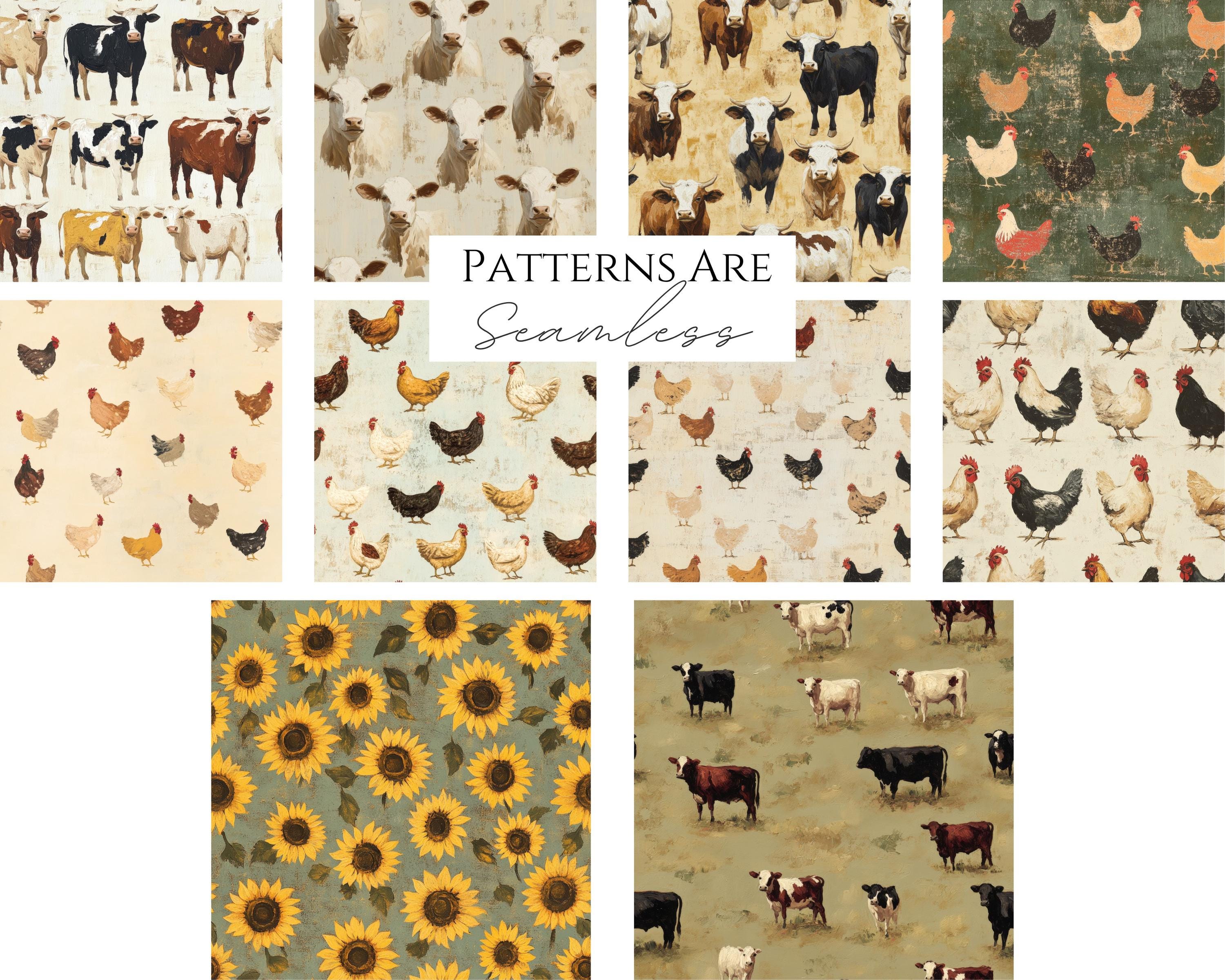 Vintage Farmhouse Digital Paper Set: Seamless Rustic Patterns (digital ...