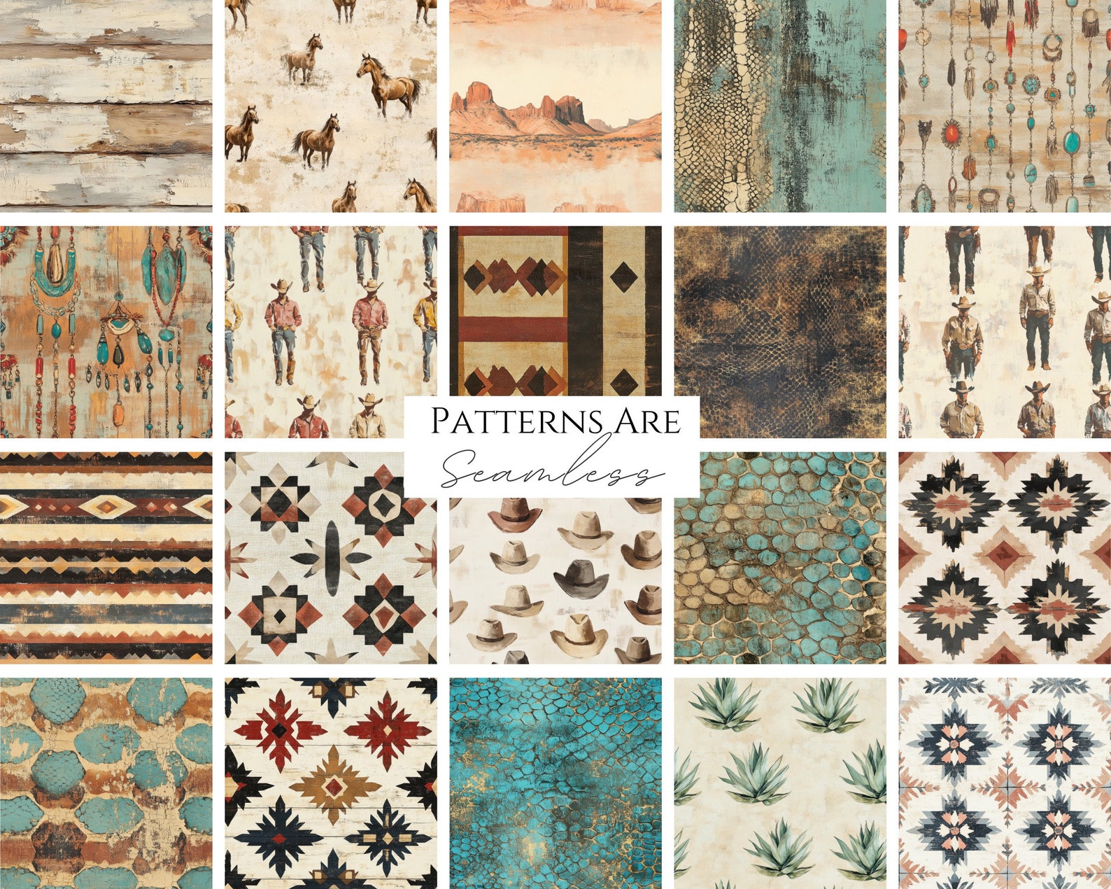Vintage Western Seamless Patterns: Cowboy, Wild West Digital Papers ...