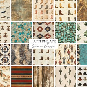 Vintage Western Seamless Patterns: Cowboy, Wild West Digital Papers ...