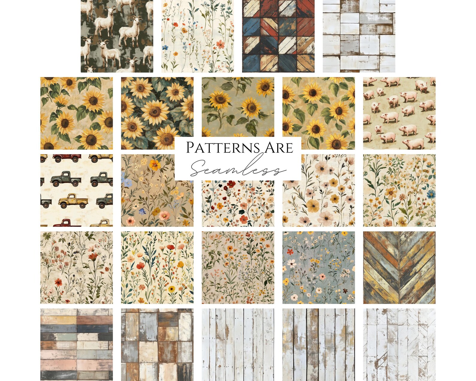 Vintage Farmhouse Digital Paper Set: Seamless Rustic Patterns (digital ...