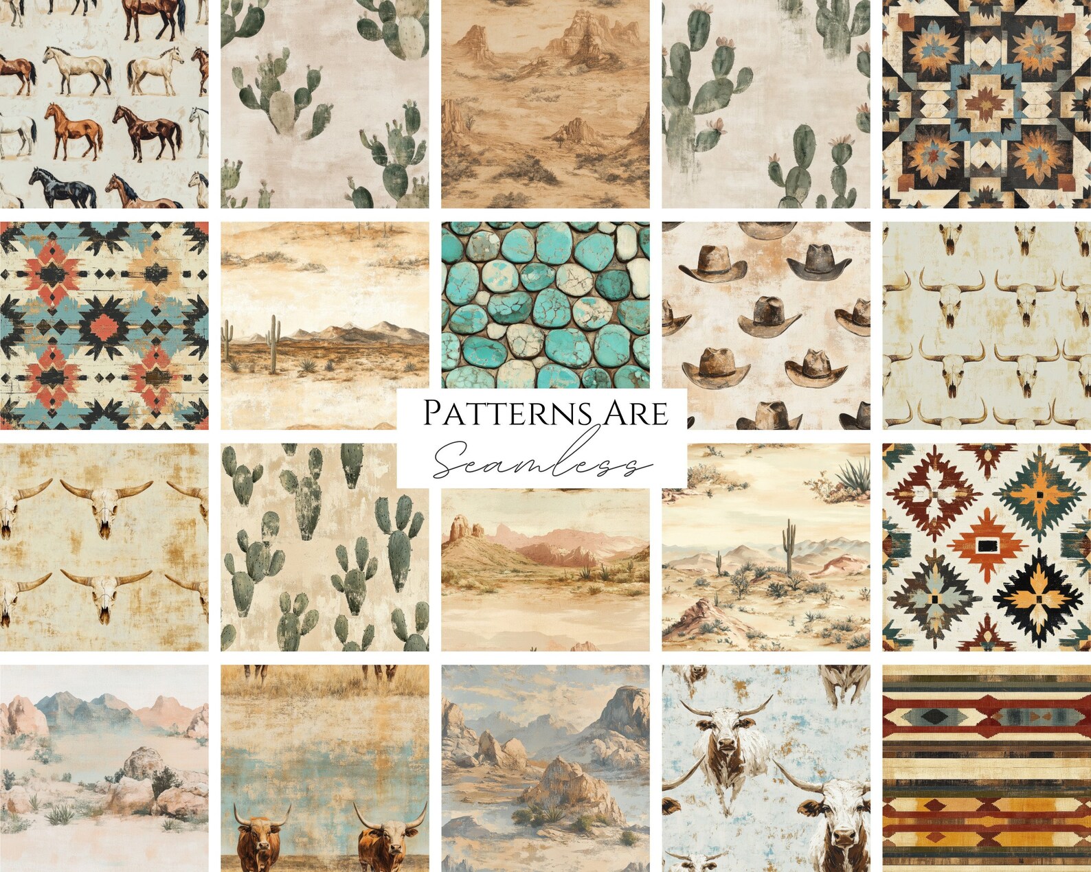 Vintage Western Seamless Patterns: Cowboy, Wild West Digital Papers ...