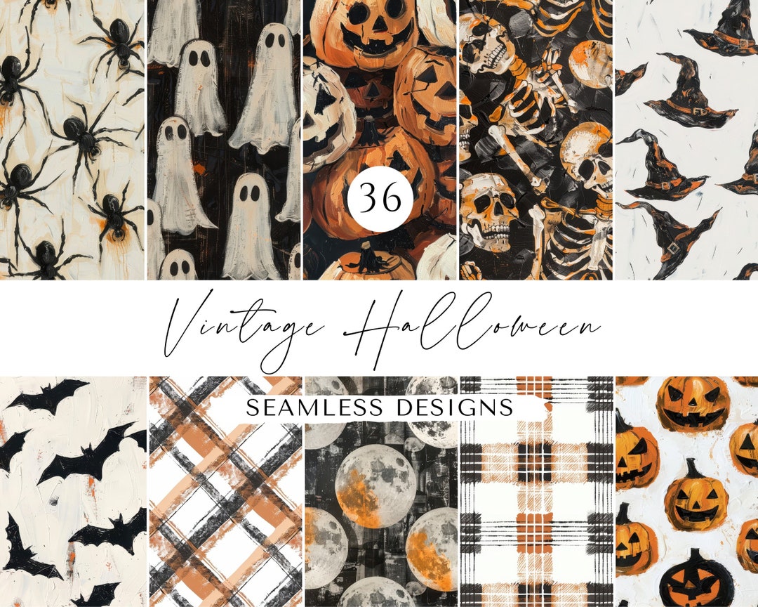 Vintage Halloween Digital Paper: 36 Spooky Seamless Patterns (digital ...