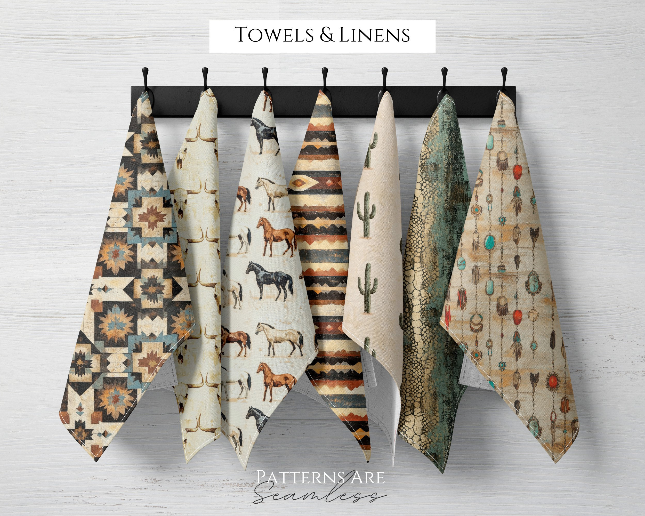 Vintage Western Digital Designer Papers SET Repeated Seamless Pattern ...