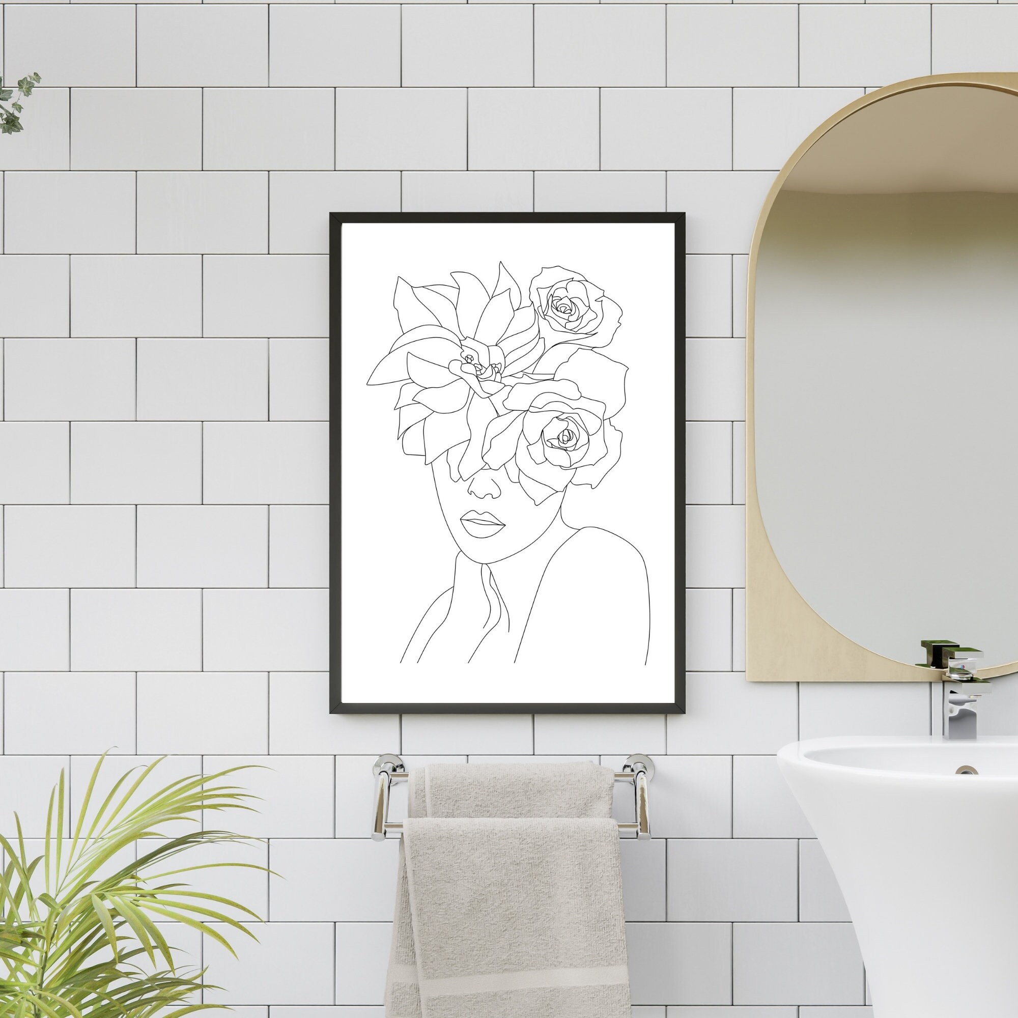 Flower Head Woman Line Art, Bedroom Wall Art Decor, Modern Minimalist ...