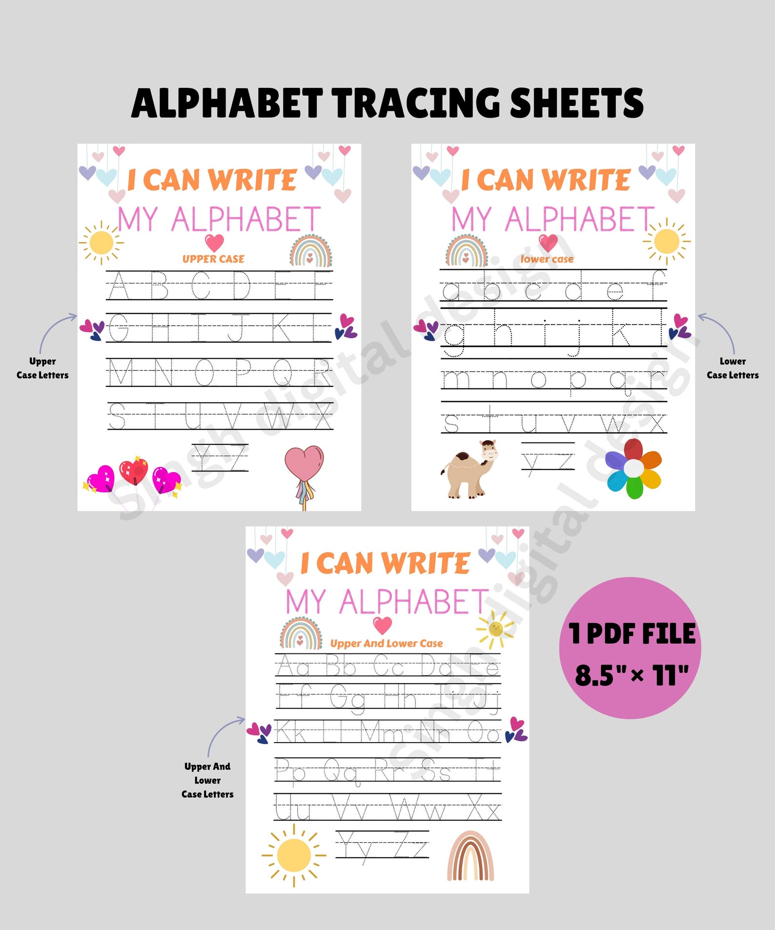 Alphabet Tracing Sheet-handwriting Sheet-preschool Kindergarten ...