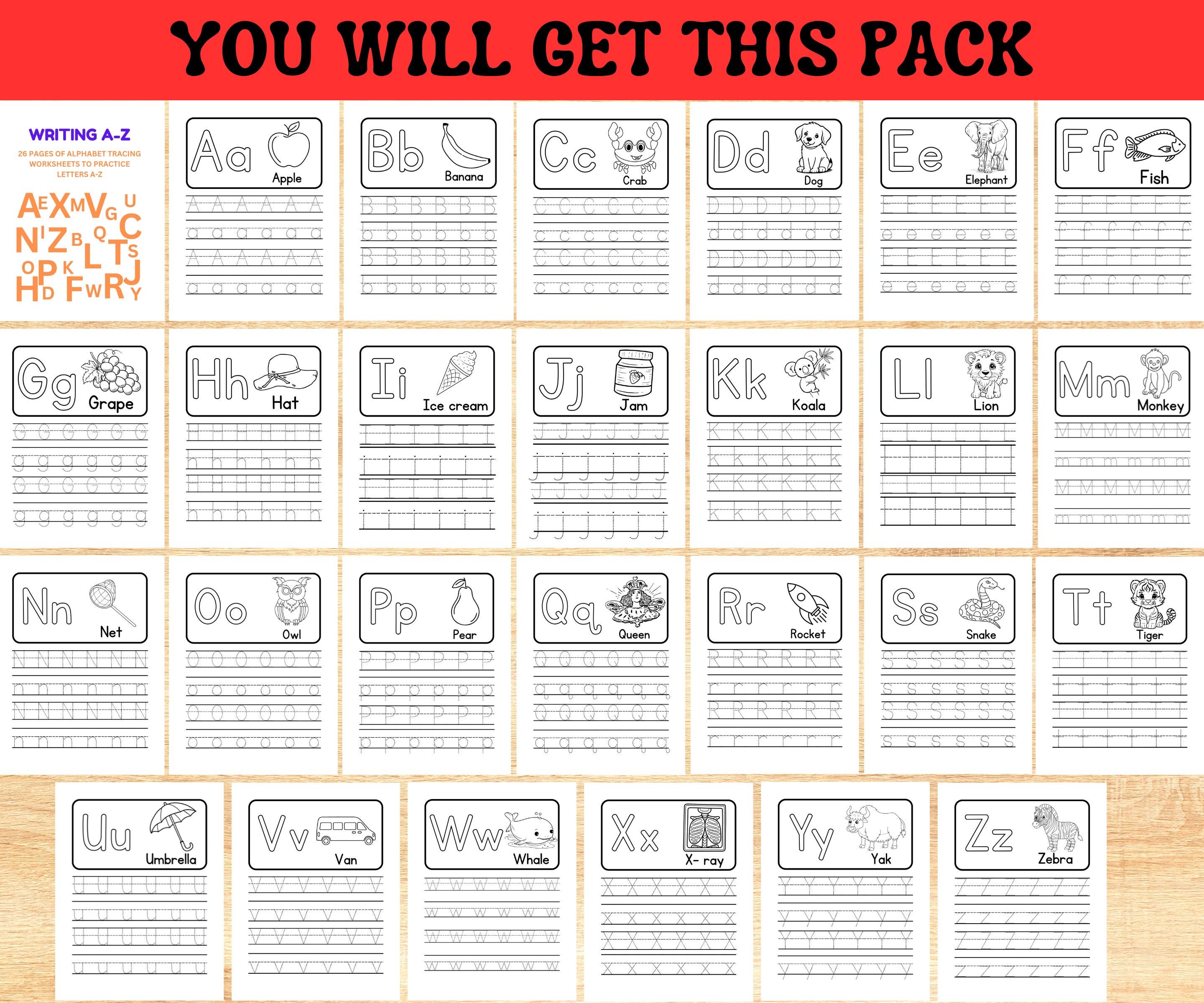 Alphabet Tracing Worksheets, ABC Letter Writing Practice, Penmanship ...