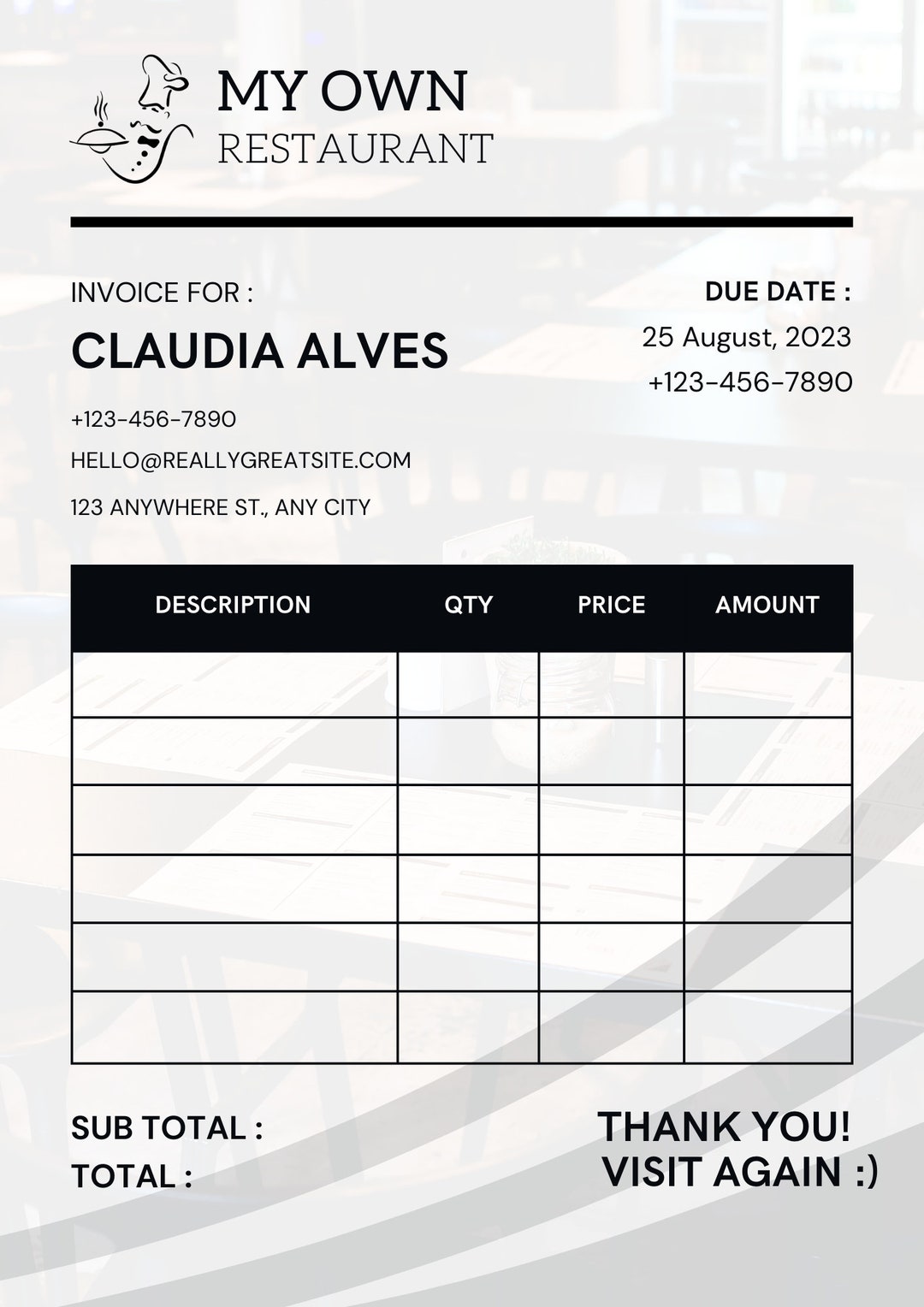 Digital Invoice Template With 2 Page Food Menu for Micro Restaurant ...