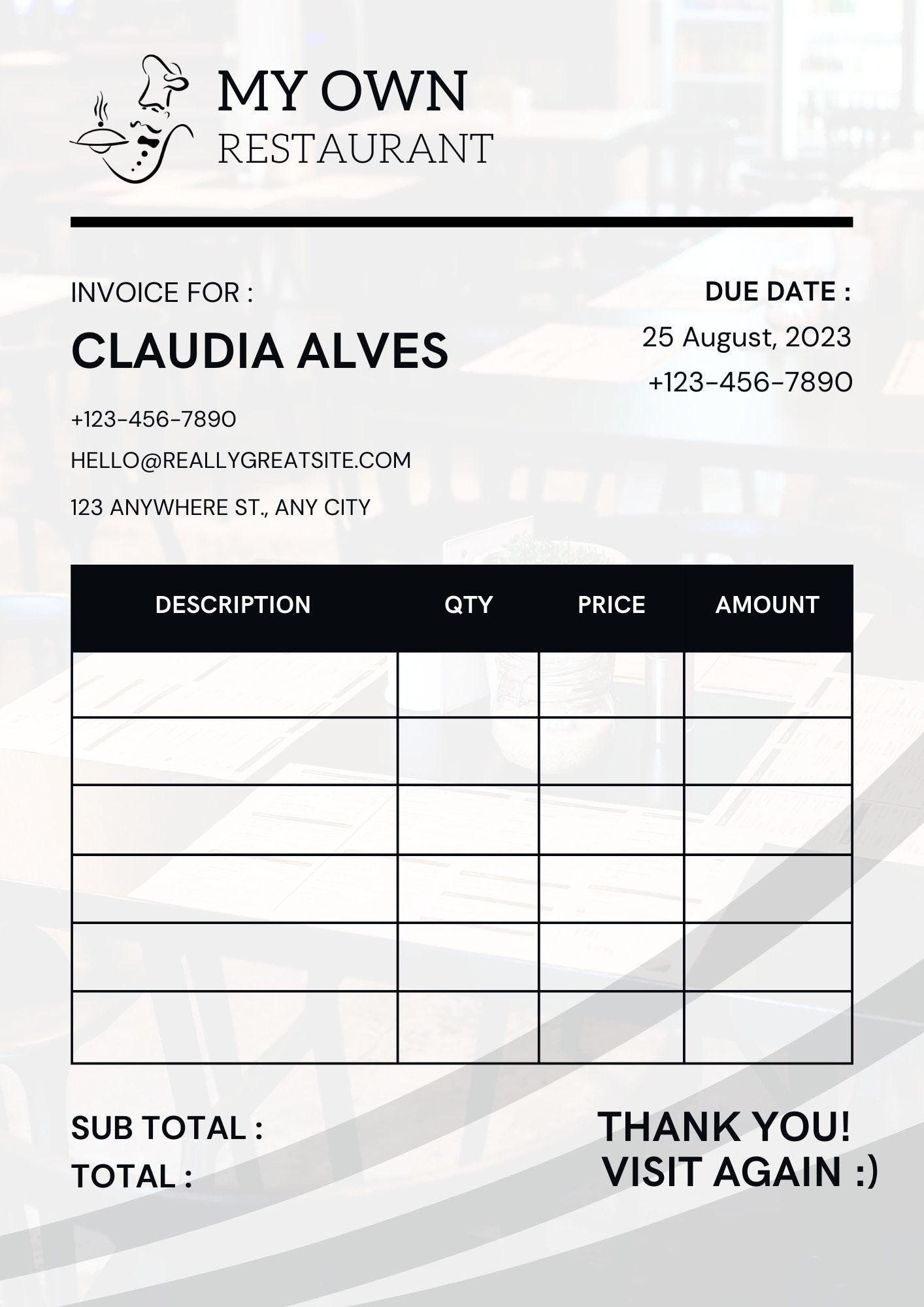 Digital Invoice Template With 2 Page Food Menu for Micro Restaurant ...