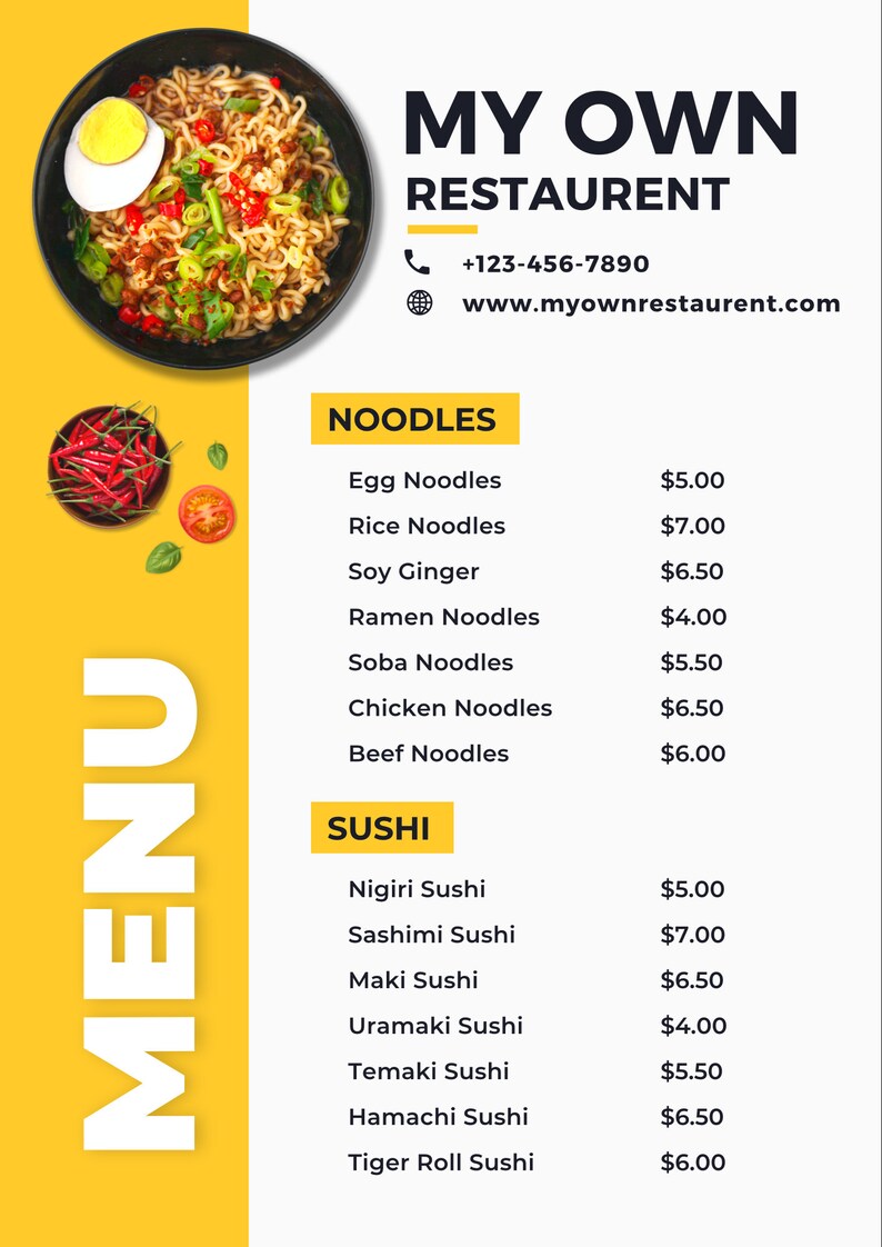 Digital Invoice Template With 2 Page Food Menu for Micro Restaurant ...