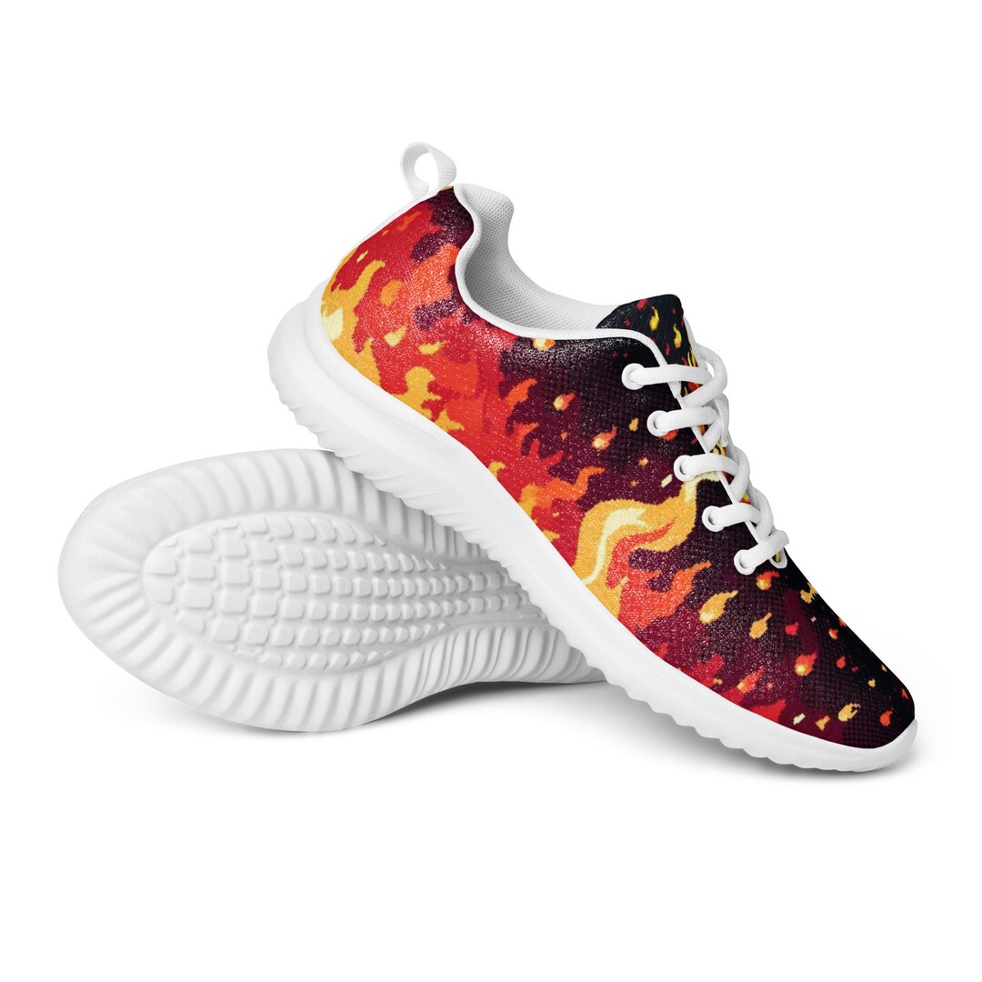 Pixel Inferno Retro Gaming Sneakers Blazing Digital Fire Shoes for ...