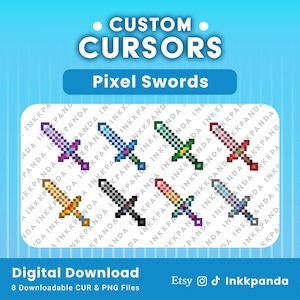 Pixel Sword Mouse Cursors CUR & PNG Files Custom Cursors Pointer ...