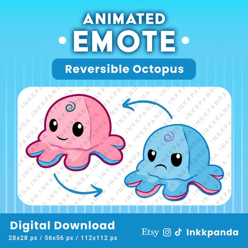 Reversible Octopus Animated Emote Happy Angry Downloadable Digital GIF ...