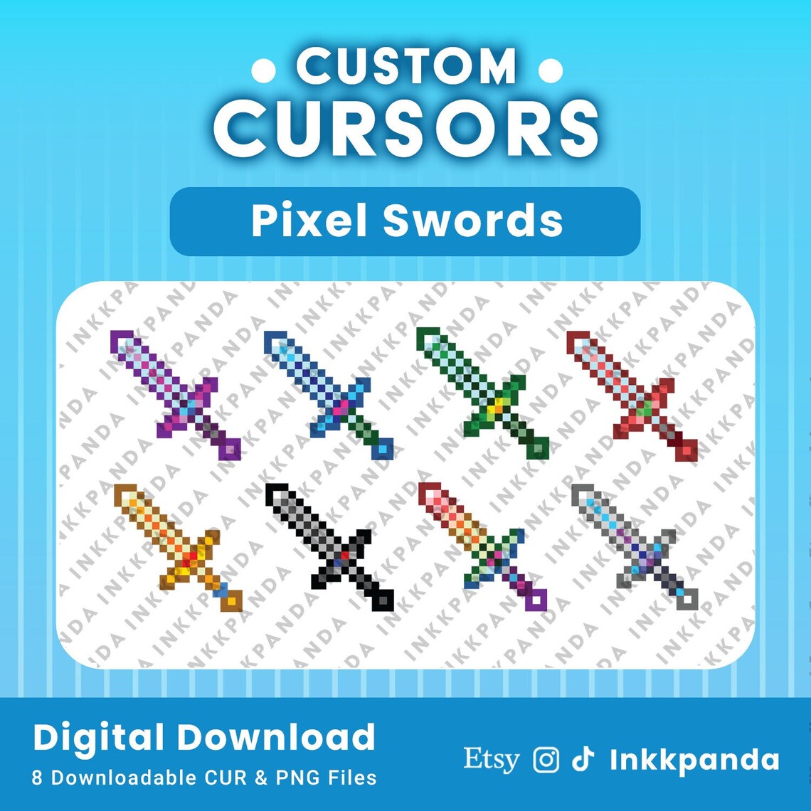 Pixel Sword Mouse Cursors CUR & PNG Files Custom Cursors Pointer ...