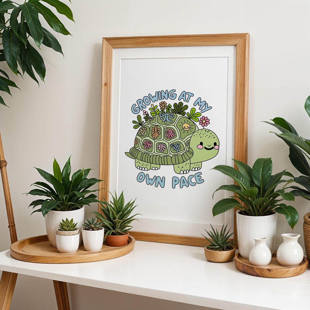 Growing at My Own Pace Print - Colourful Turtle Poster Wall Art Gift ...