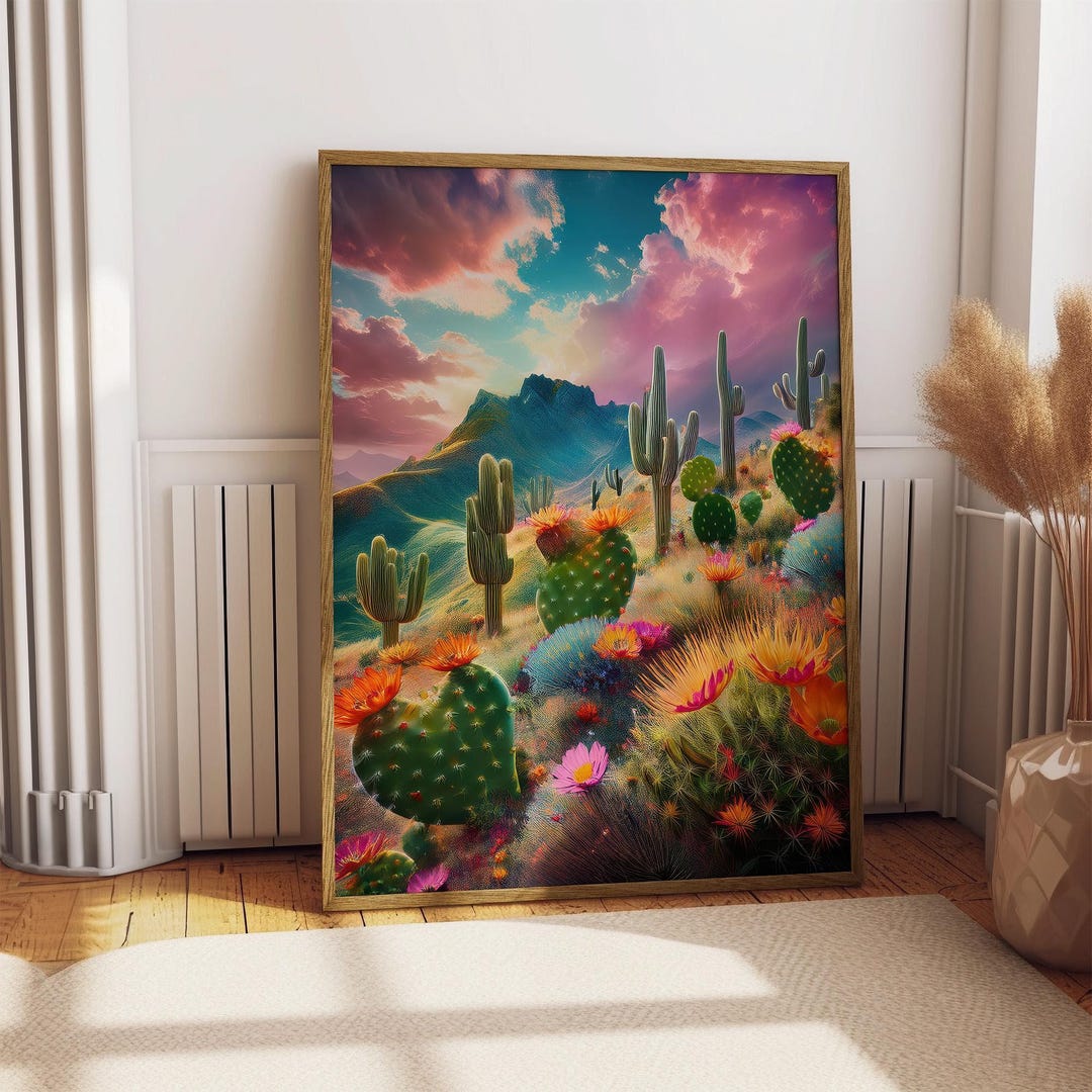Desert Cactus Art Print: Southwest Botanical Poster Electic Colourful ...
