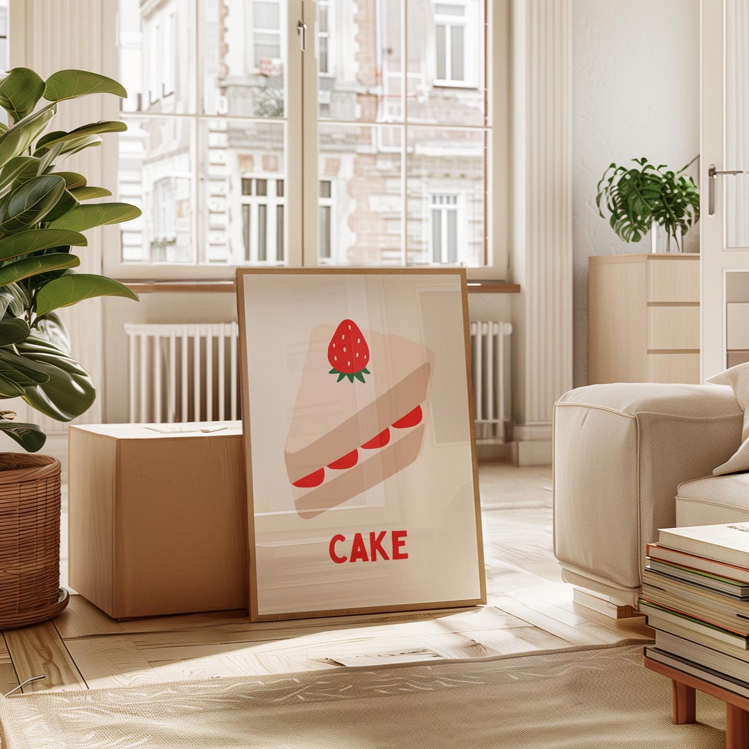 Cake Print - Scandi Home Decor Kids Nursery Print Red Strawberry Sweet ...
