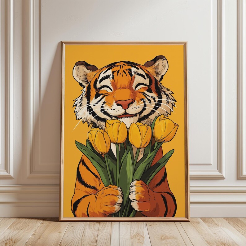Happy Tiger Tulip Print: Colourful Animal Poster - Etsy