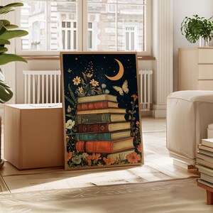 Book Pile Wall Art - Bookish Painting Kitchen Dining Room Prints Cute ...