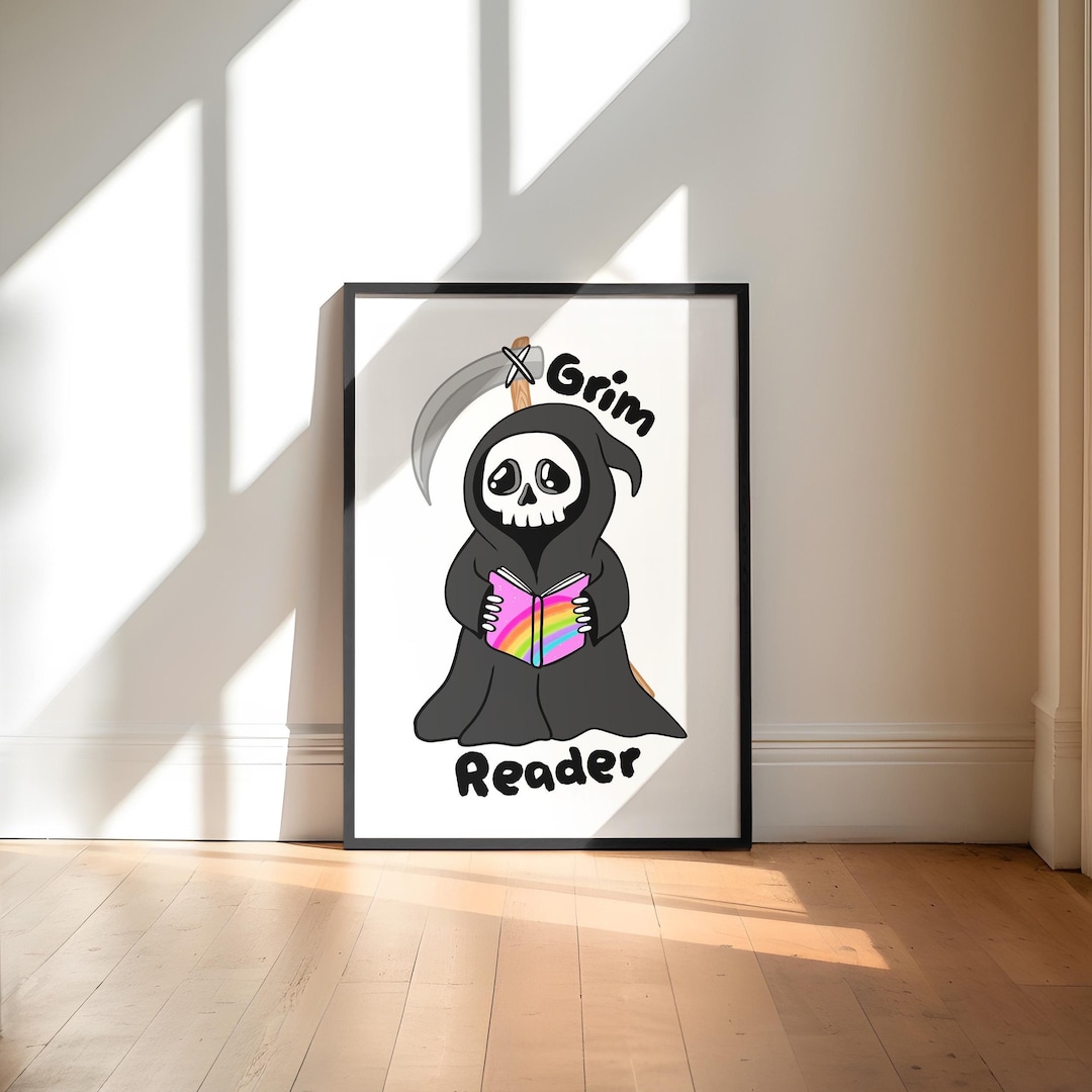 Grim Reader Print // Spooky Poster for Bookish Lover Funny Gothic Wall ...