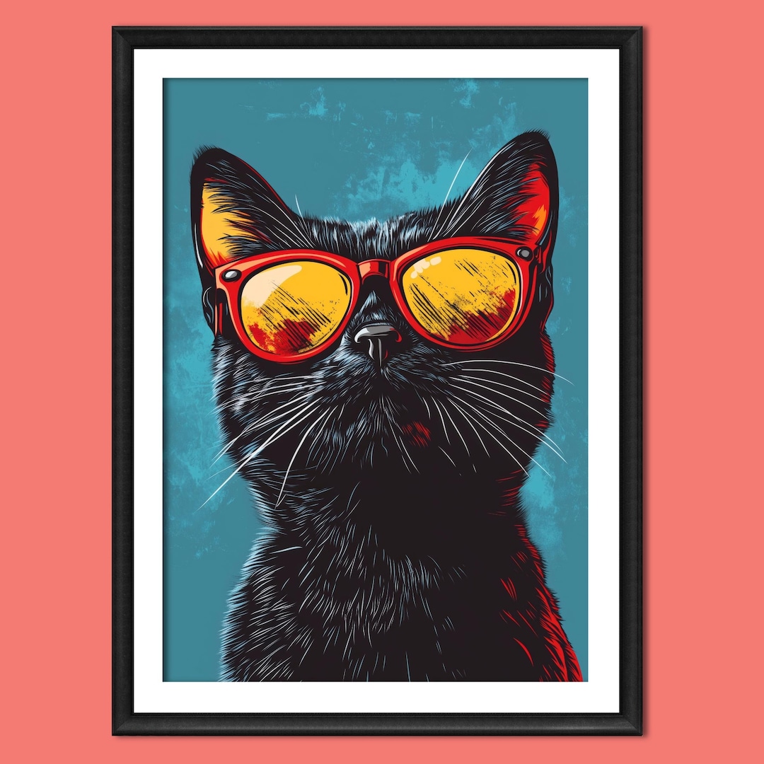 Black Cat Wall Art - Funny Animal Poster Hallway Living Room Print Pop ...