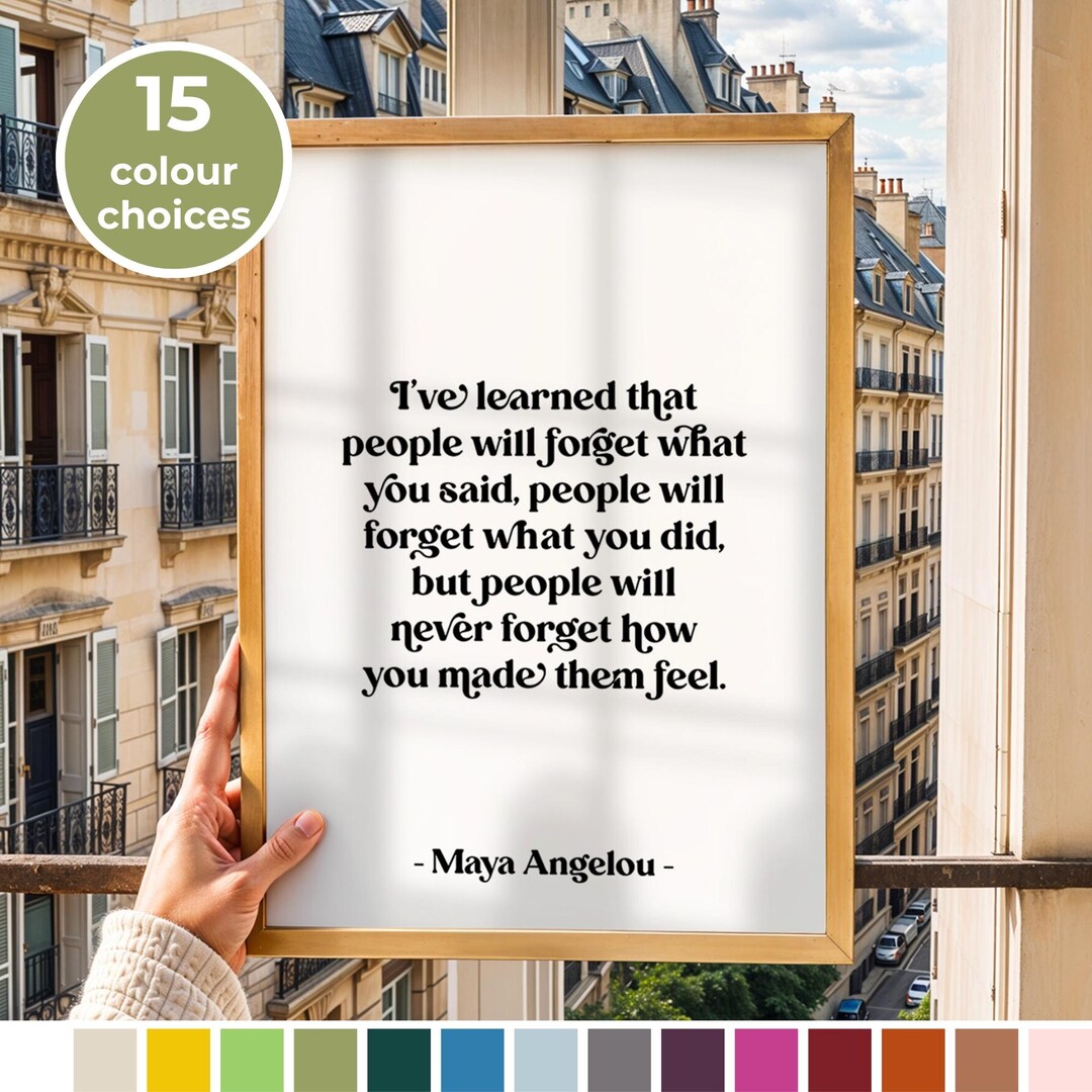 Maya Angelou Quote Print - Inspirational Kindness Saying Colourful Wall ...