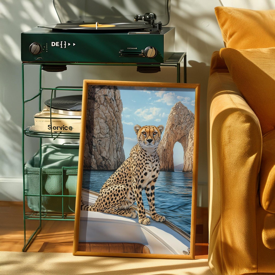 Cheetah Wall Art - Bathroom Poster Leopard Prints Cute Artwork Ocean ...