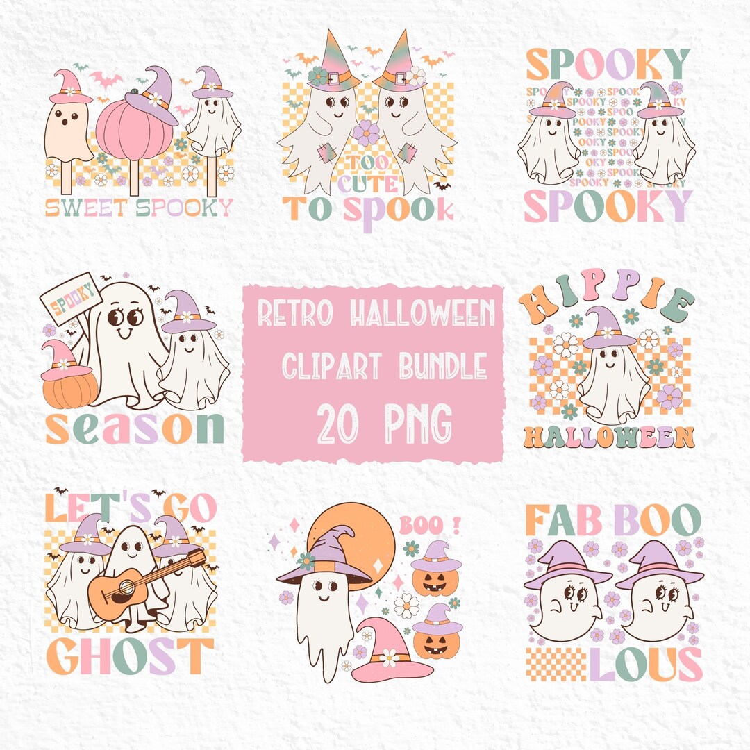 Retro Halloween Clipart Bundle,ghost Svg,ghost Png,trick or Treat Png ...