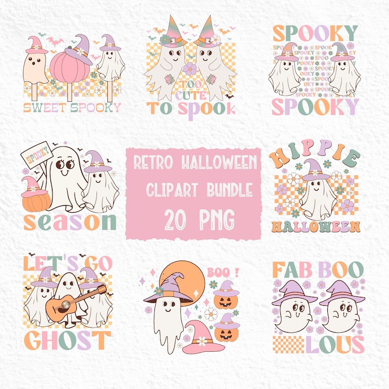 Retro Halloween Clipart Bundle,ghost Svg,ghost Png,trick or Treat Png ...