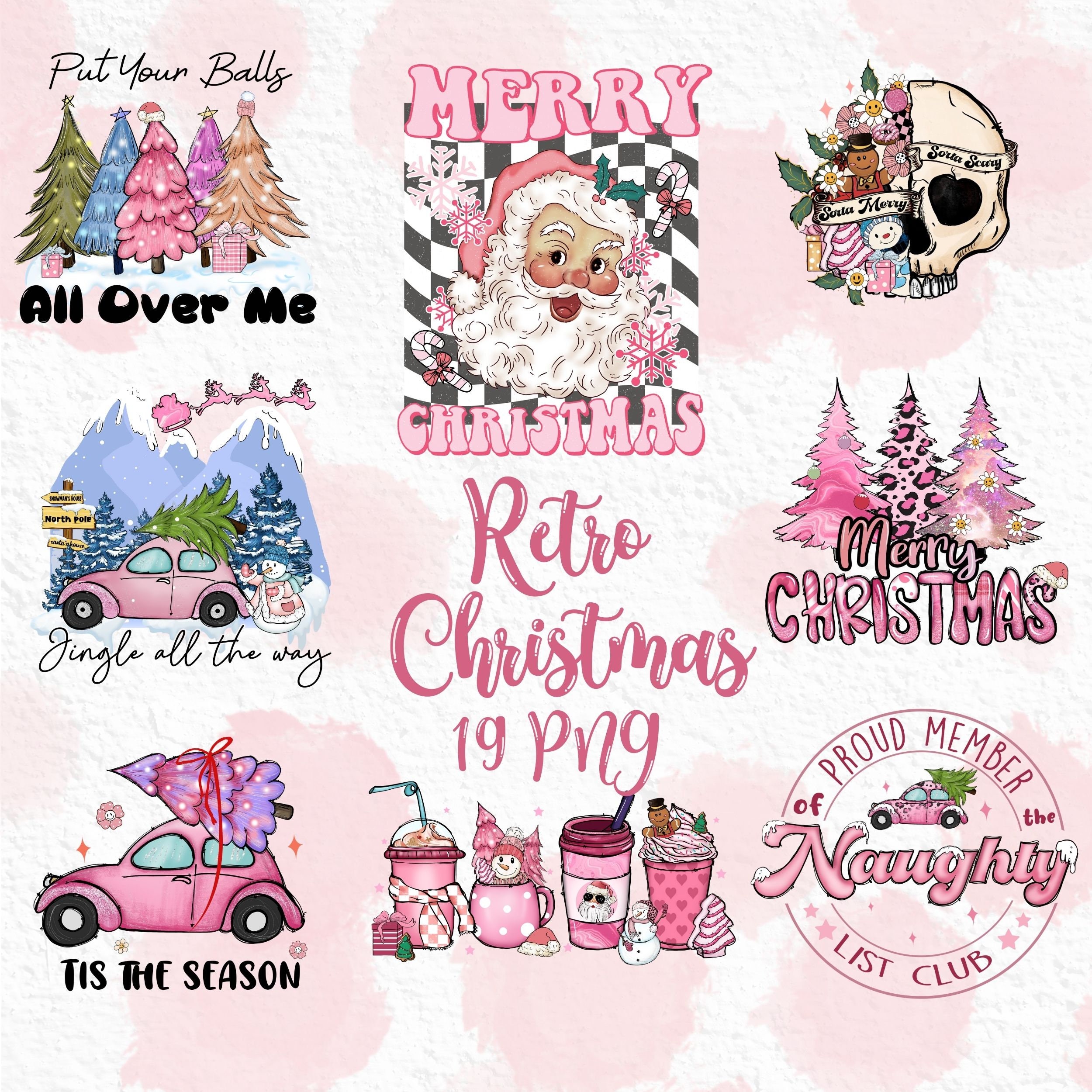 Retro Christmas Clipart,vintage Christmas Png,pink Christmas Clipart ...