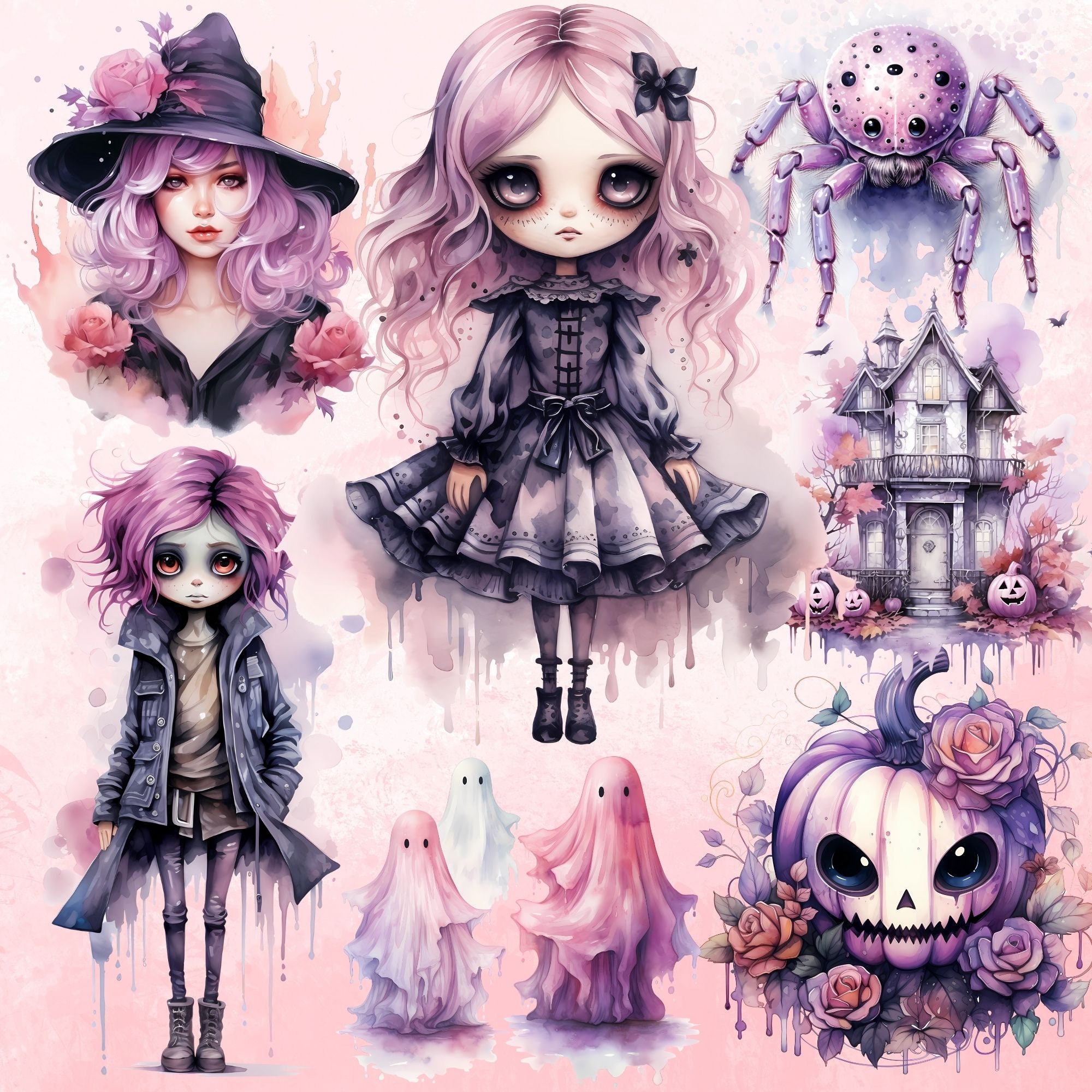 30 Pastel Halloween Clipart,watercolor Halloween,pastel Halloween,girly ...