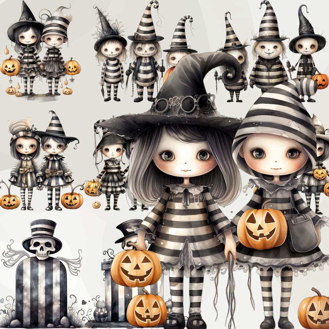 Vintage Halloween Clipart,watercolor Gothic,witch Clipart,witch ...