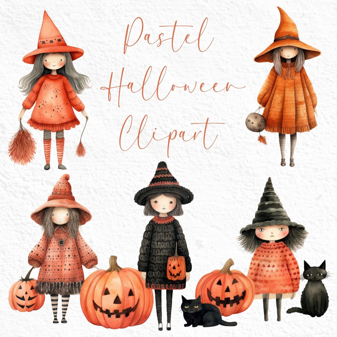 Pastel Halloween Clipart,witch Clipart,witch Png,pastel Pumpkins,pastel ...