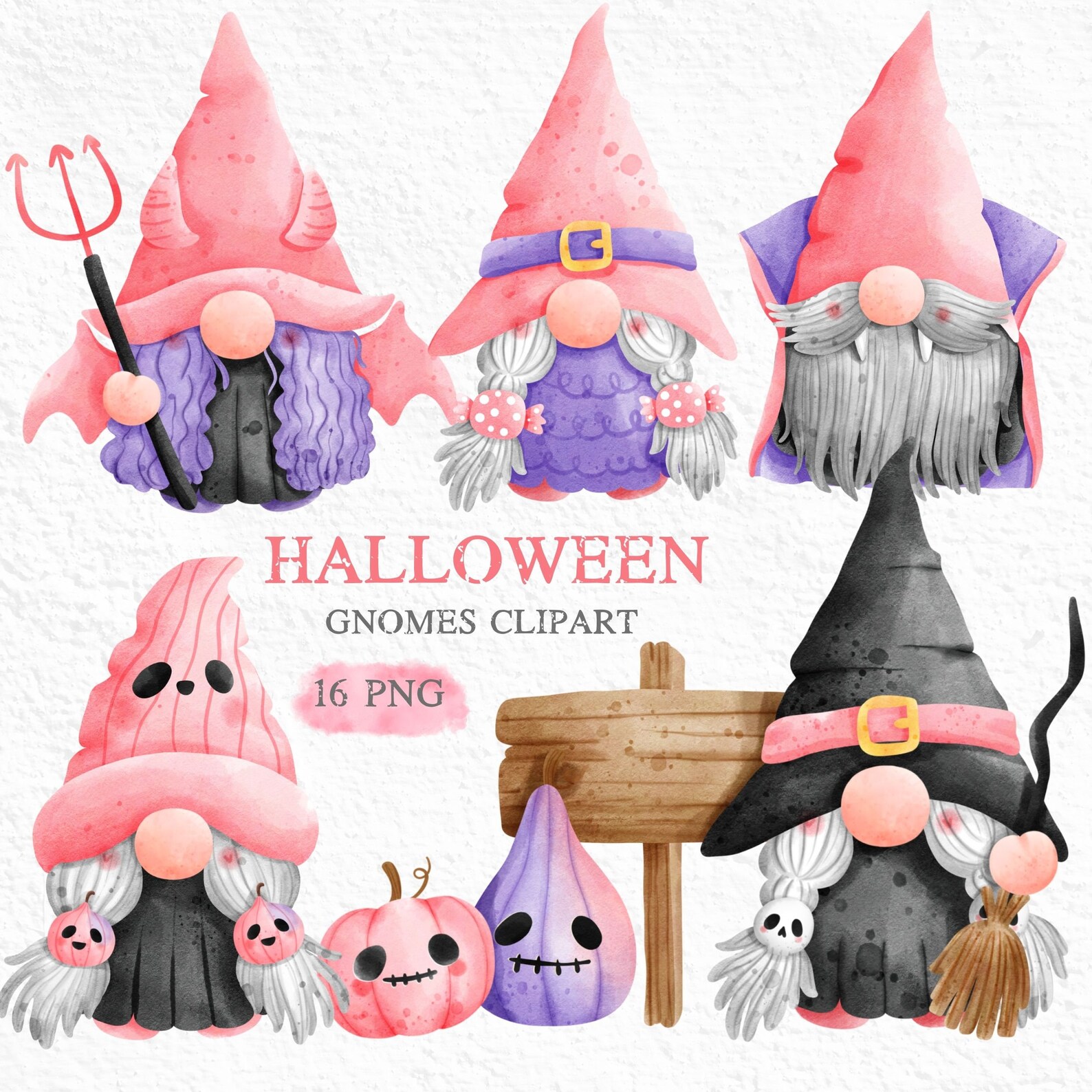 Watercolor Halloween Gnomes Clipart,gnomes Clipart,halloween Gnomes ...