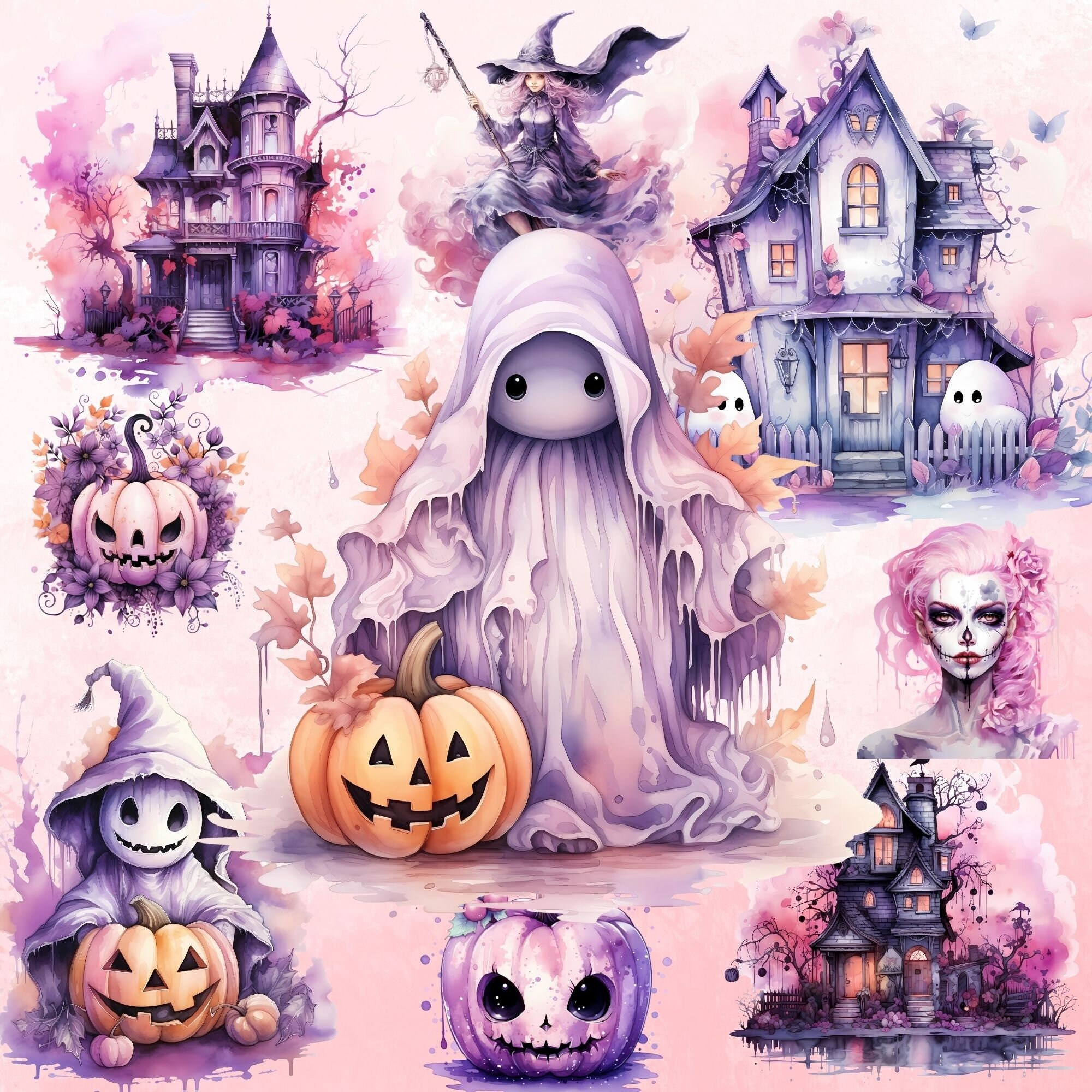 30 Pastel Halloween Clipart,watercolor Halloween,pastel Halloween,girly ...