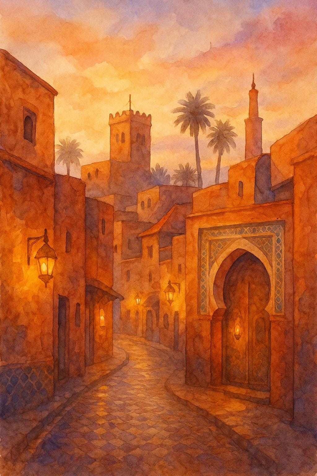 Marrakech Wall Art Printable | Dreamy Watercolor Morocco Cityscape ...