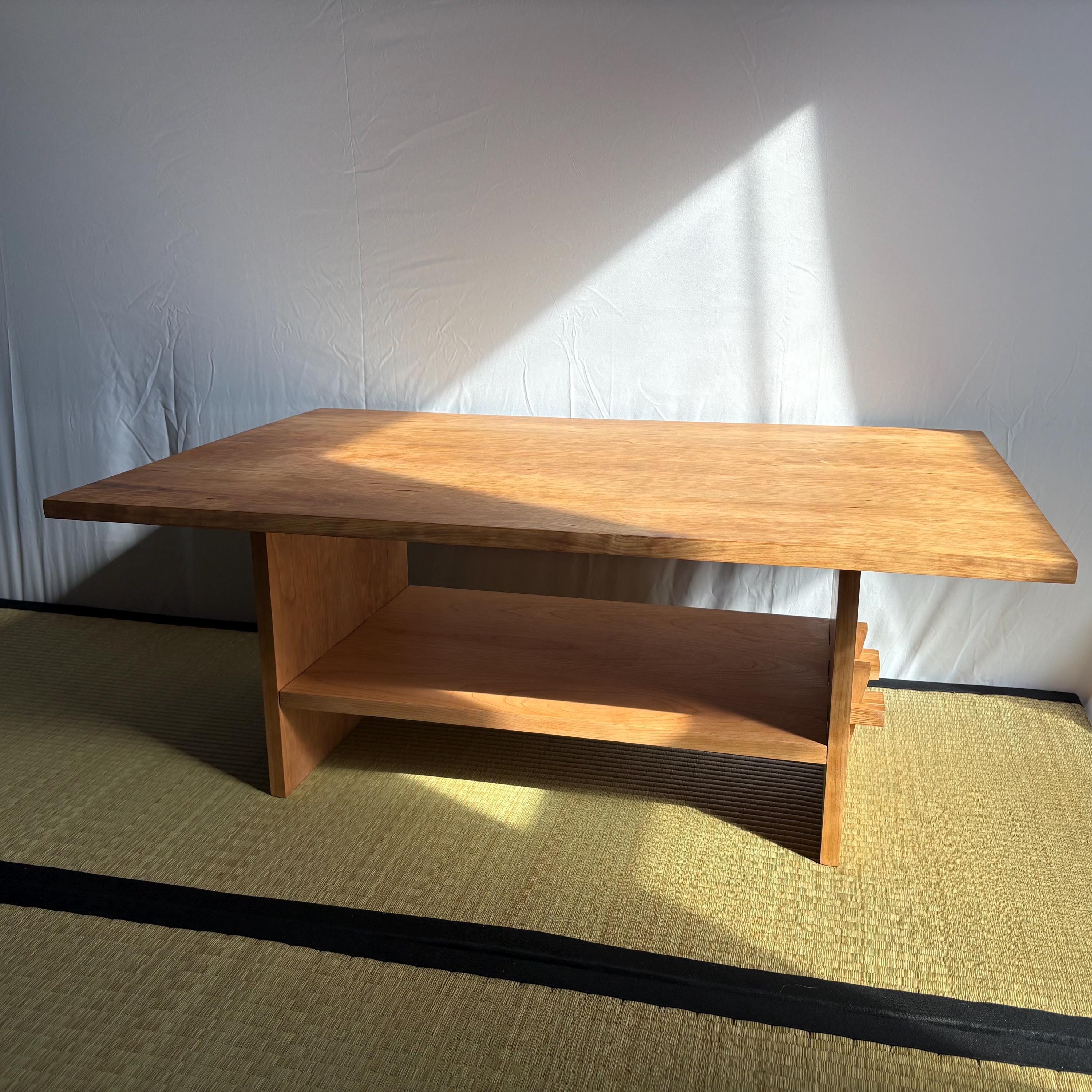 Japanese Solid Wood Coffee Table With Shelf - Etsy