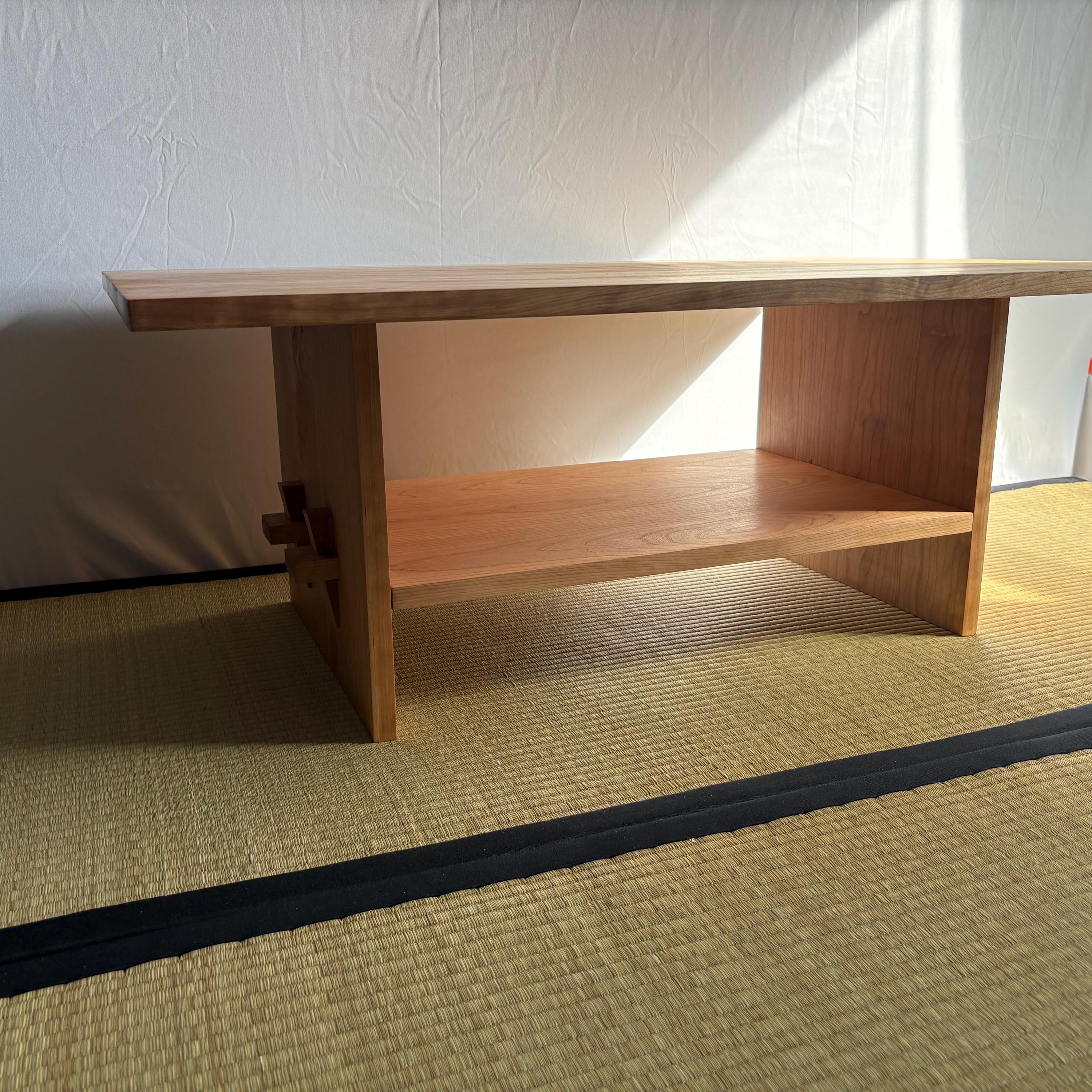 Japanese Solid Wood Coffee Table With Shelf - Etsy