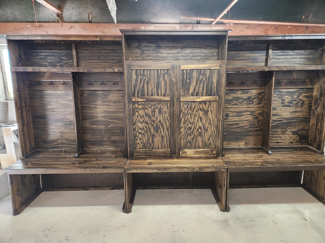 140" Rustic Mudroom W Center Storage Unit - Etsy