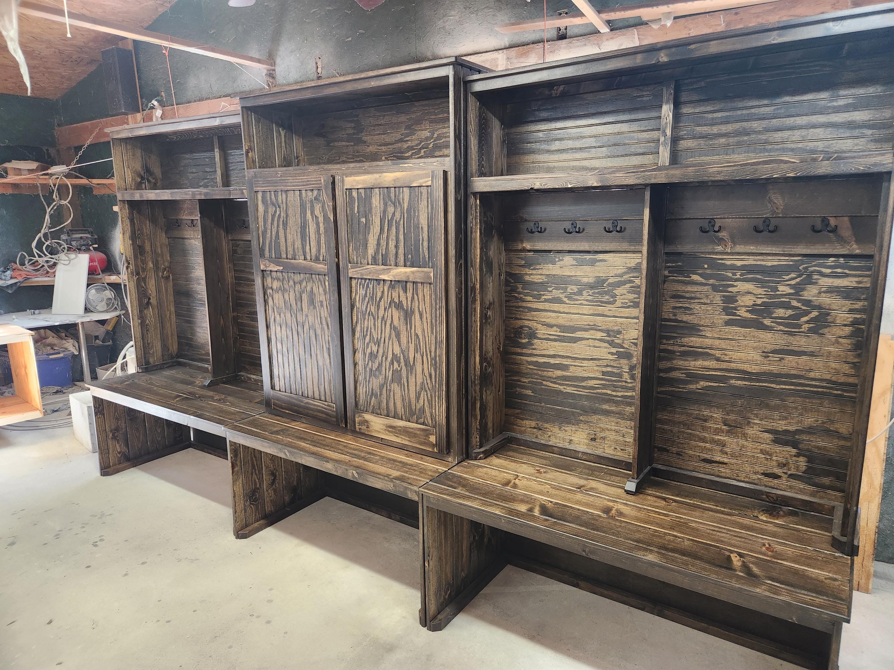 140" Rustic Mudroom W Center Storage Unit - Etsy