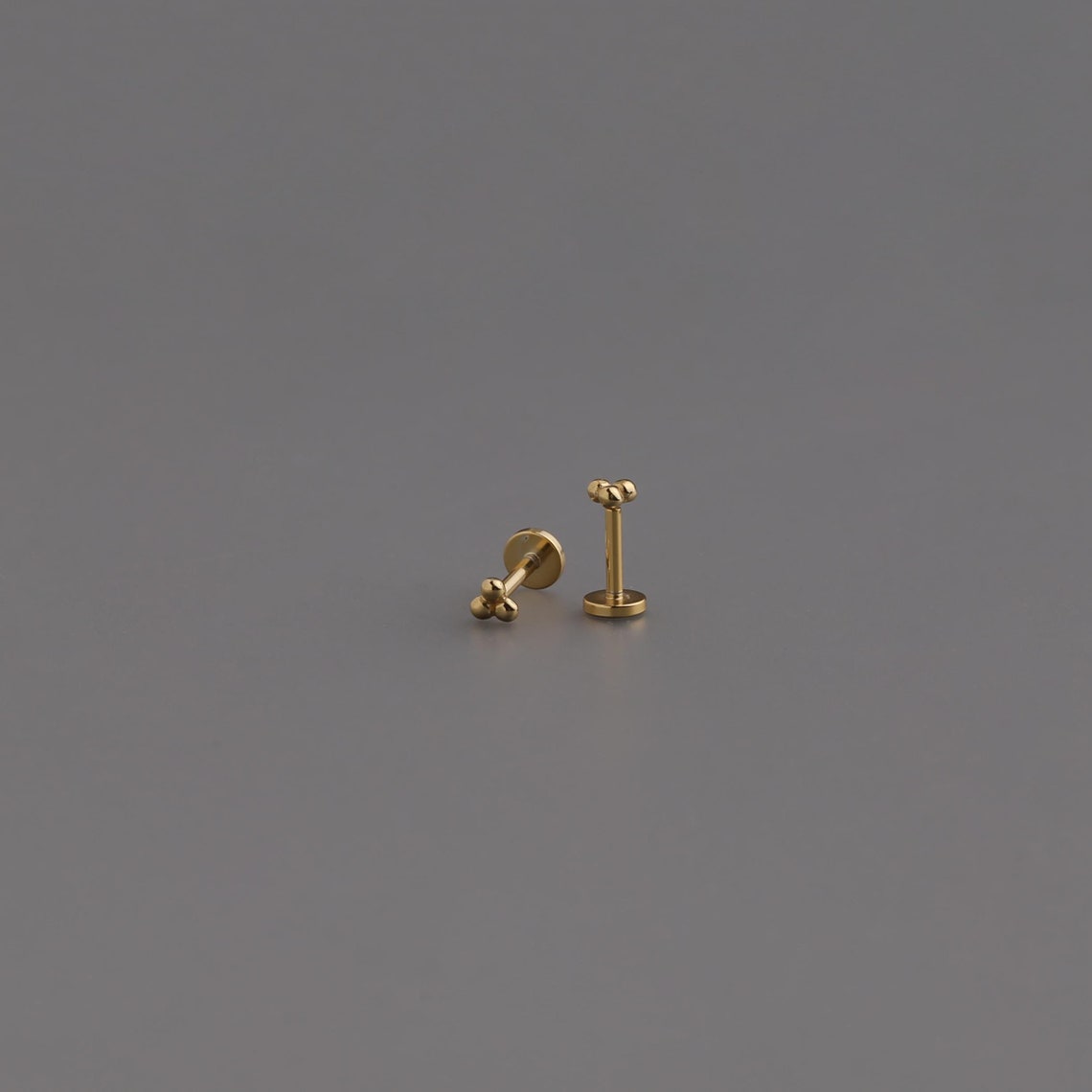18G Tiny Three Ball Push Pin Labret, Threadless Flat Back Stud Earring ...