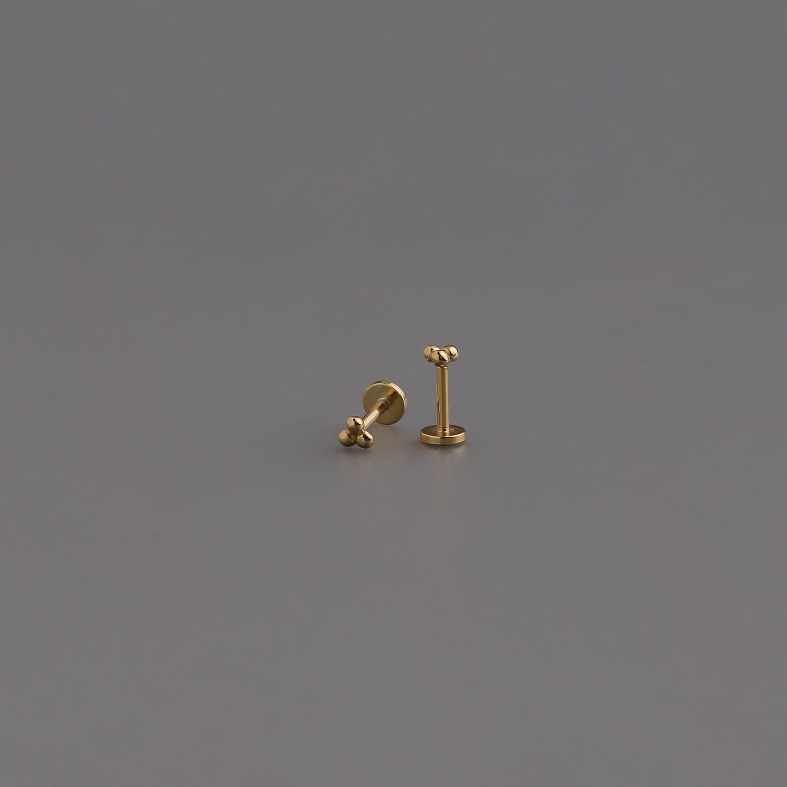 18G Tiny Three Ball Push Pin Labret, Threadless Flat Back Stud Earring ...