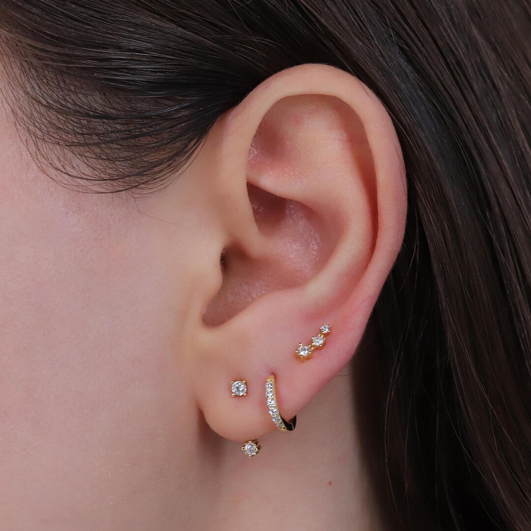 Sterling Silver Earring Stacking Set: Huggie Hoop, Ear Jacket, Climber ...