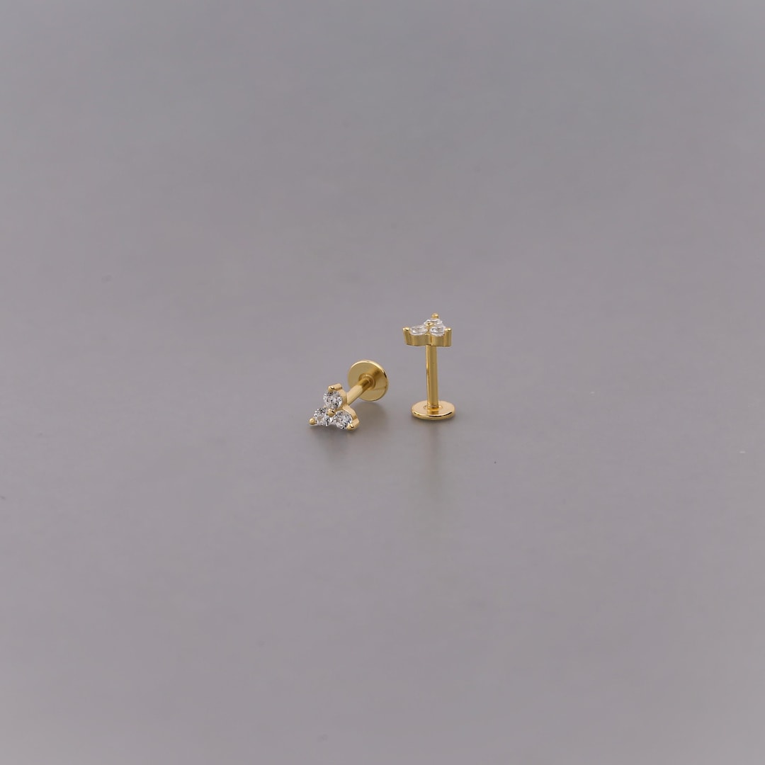 Flower 18G Threadless Push Pin Labret Stud, 925 Sterling Silver Three ...