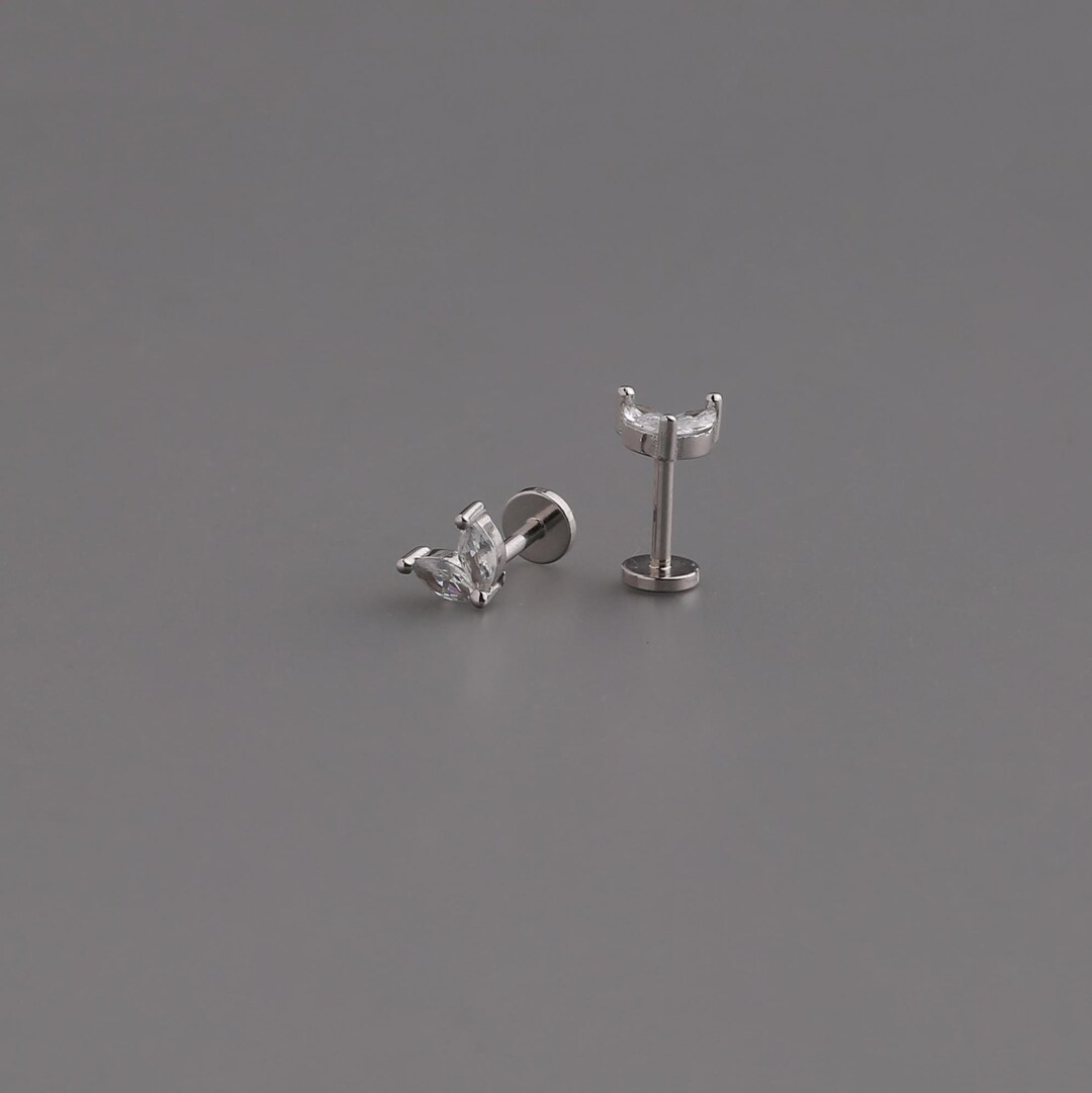 18G Leaf Shape Threadless Push Pin Labret Stud, 925 Sterling Silver ...