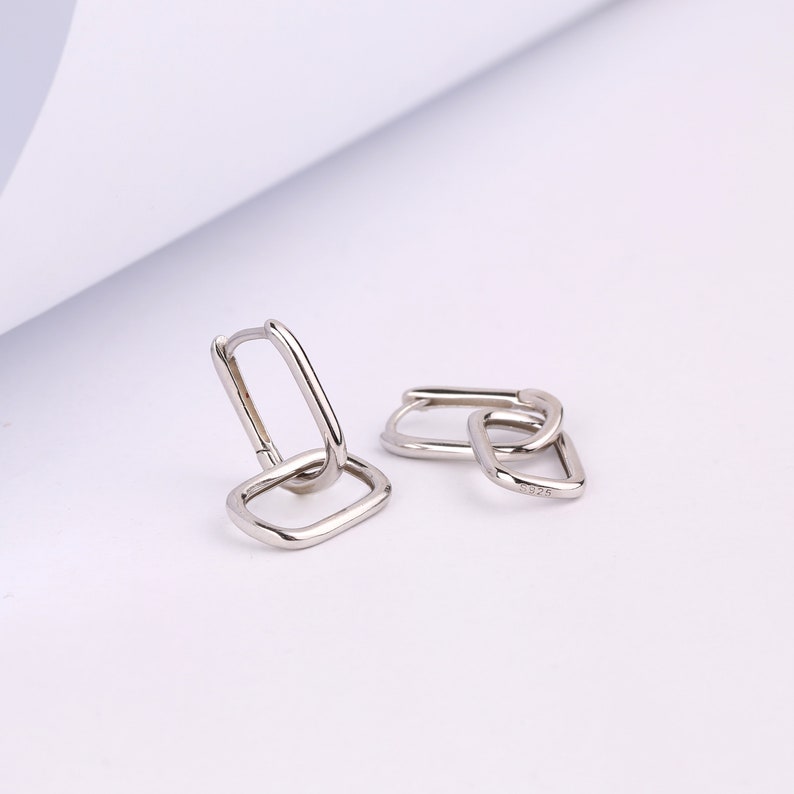 Dangle Link Chain Hoop Earrings, Paperclip Link Earrings, Sterling ...