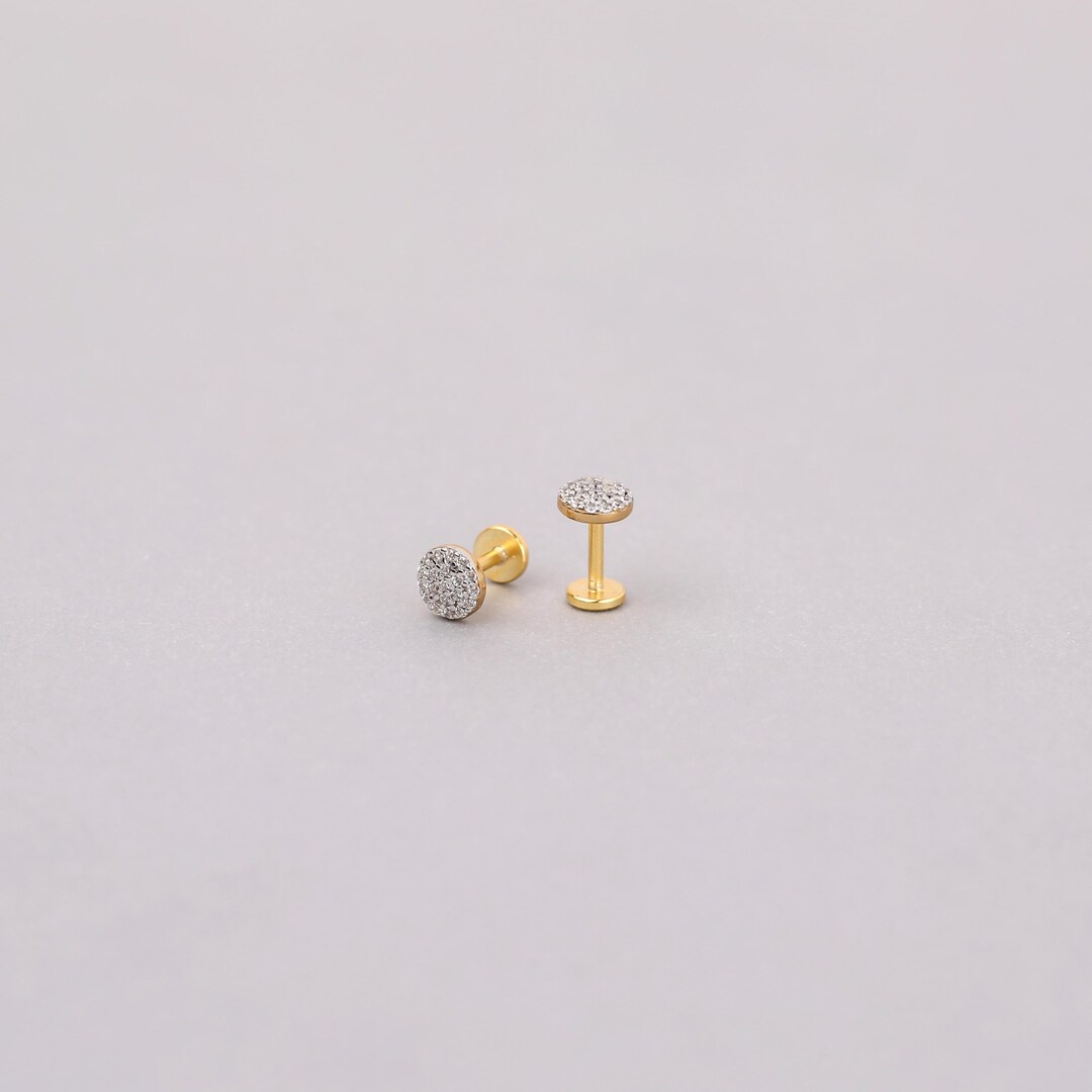 18G Diamond Disc Threadless Push Pin Labret Stud Earring, Sterling ...